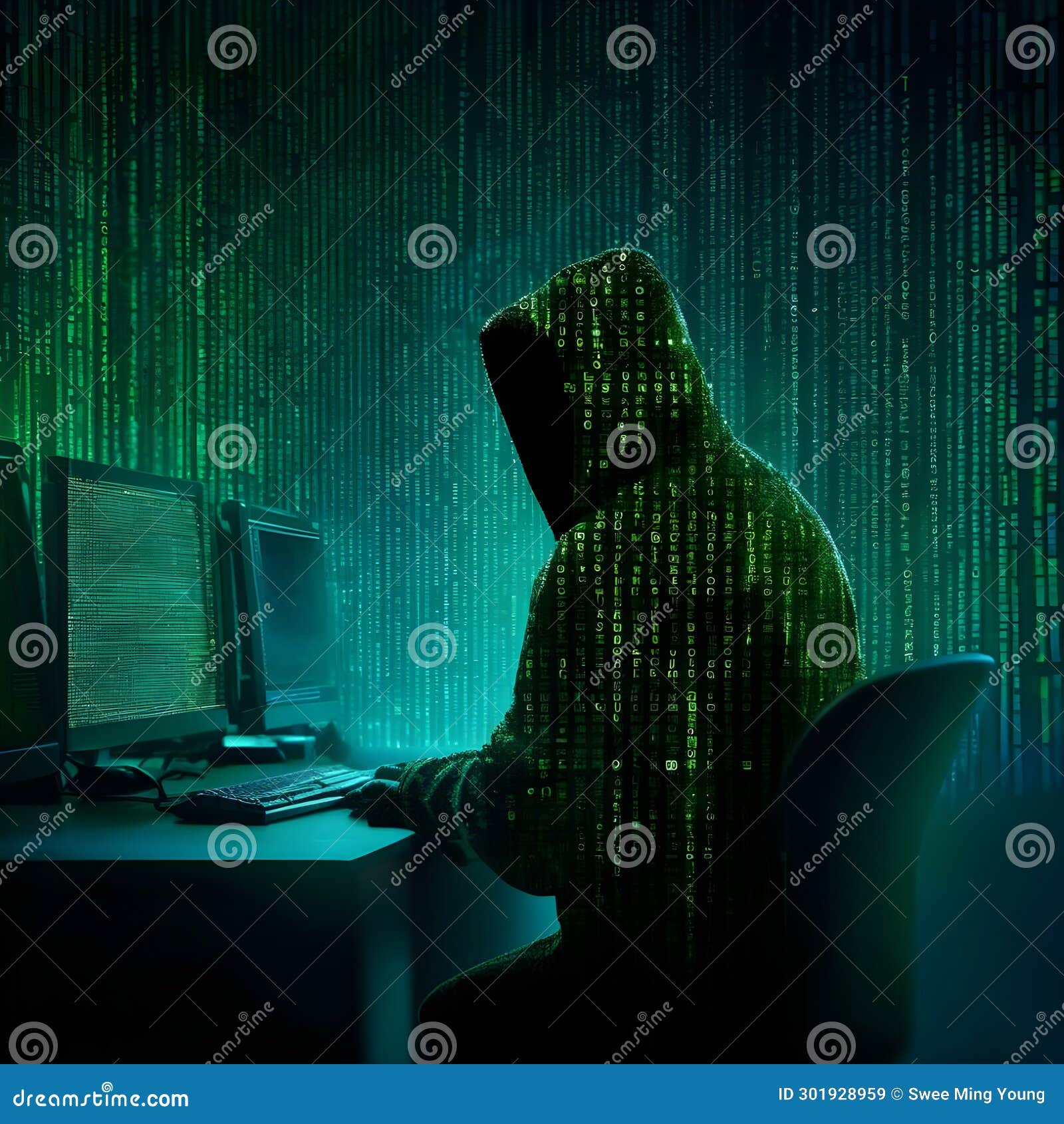 Image of a Vibrant Cascading of Colorful Silhouette Cyber Crime Hacker ...