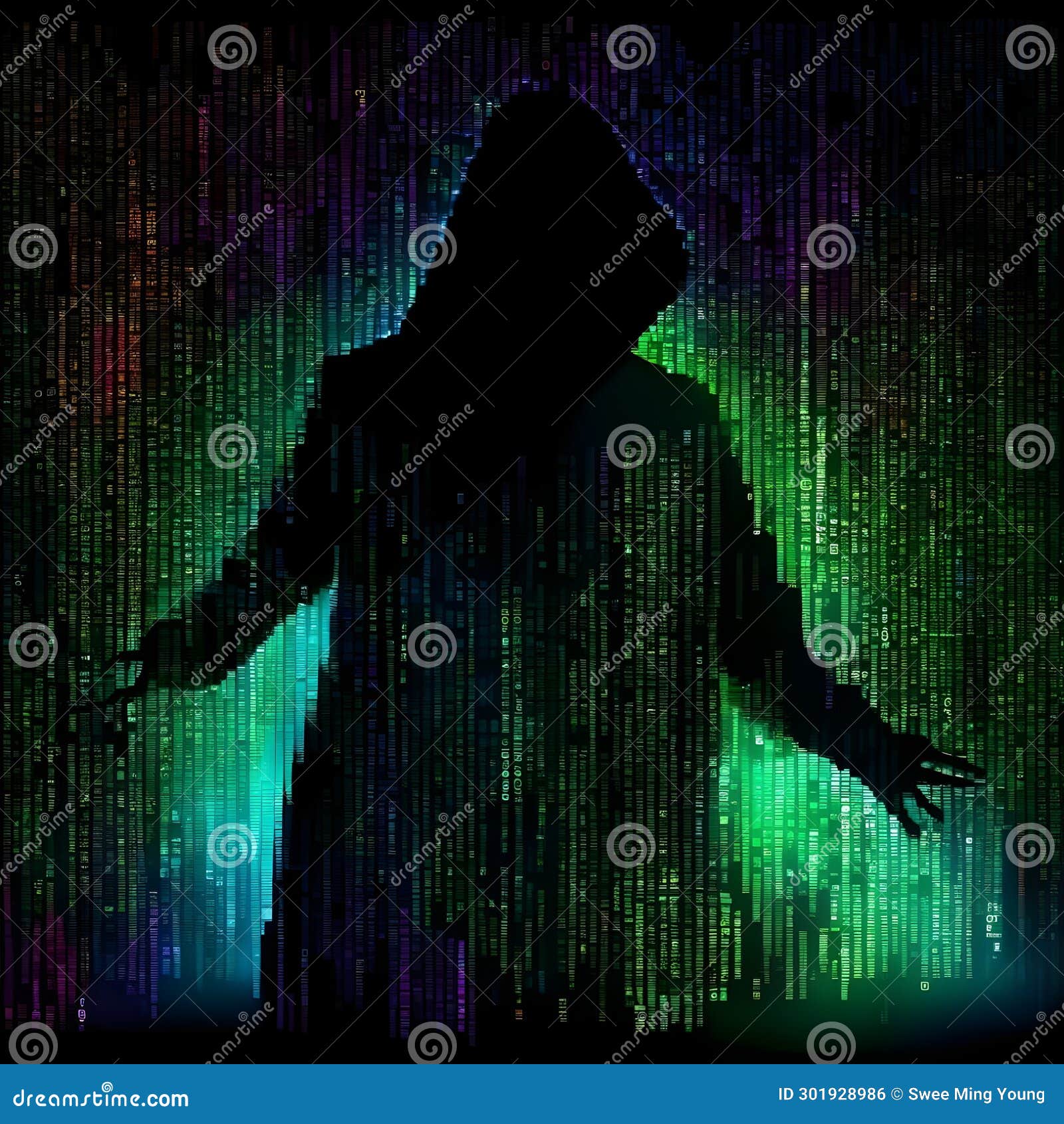 Image of a Vibrant Cascading of Colorful Silhouette Cyber Crime Hacker ...