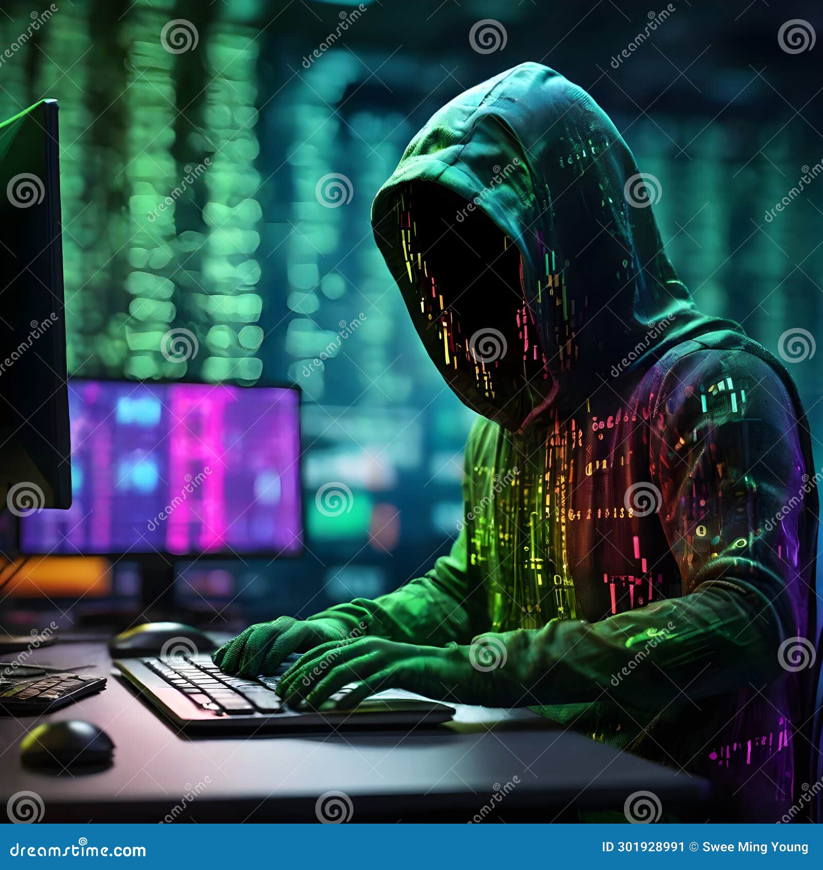 Image of a Vibrant Cascading of Colorful Silhouette Cyber Crime Hacker ...