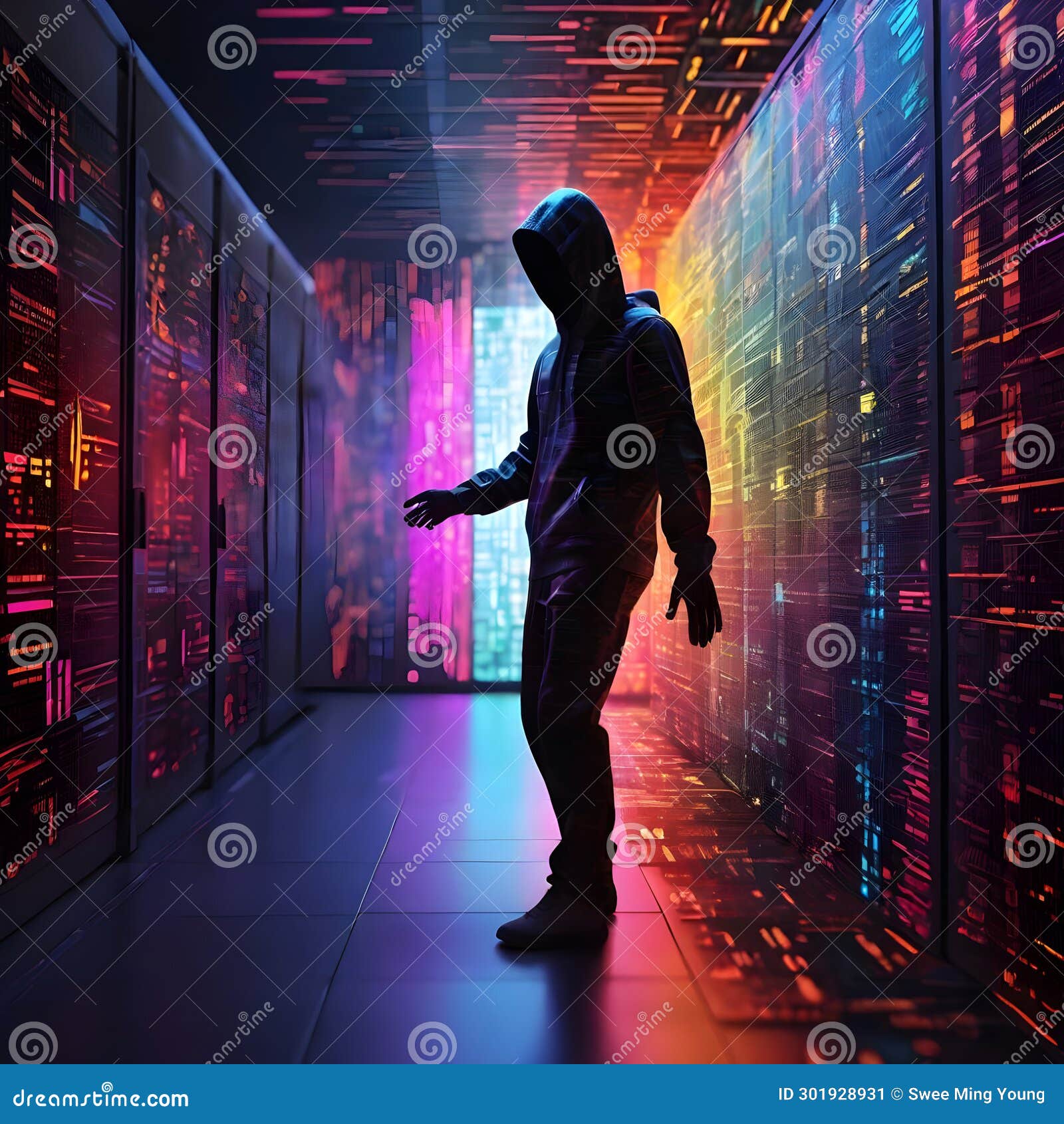 Image of a Vibrant Cascading of Colorful Silhouette Cyber Crime Hacker ...