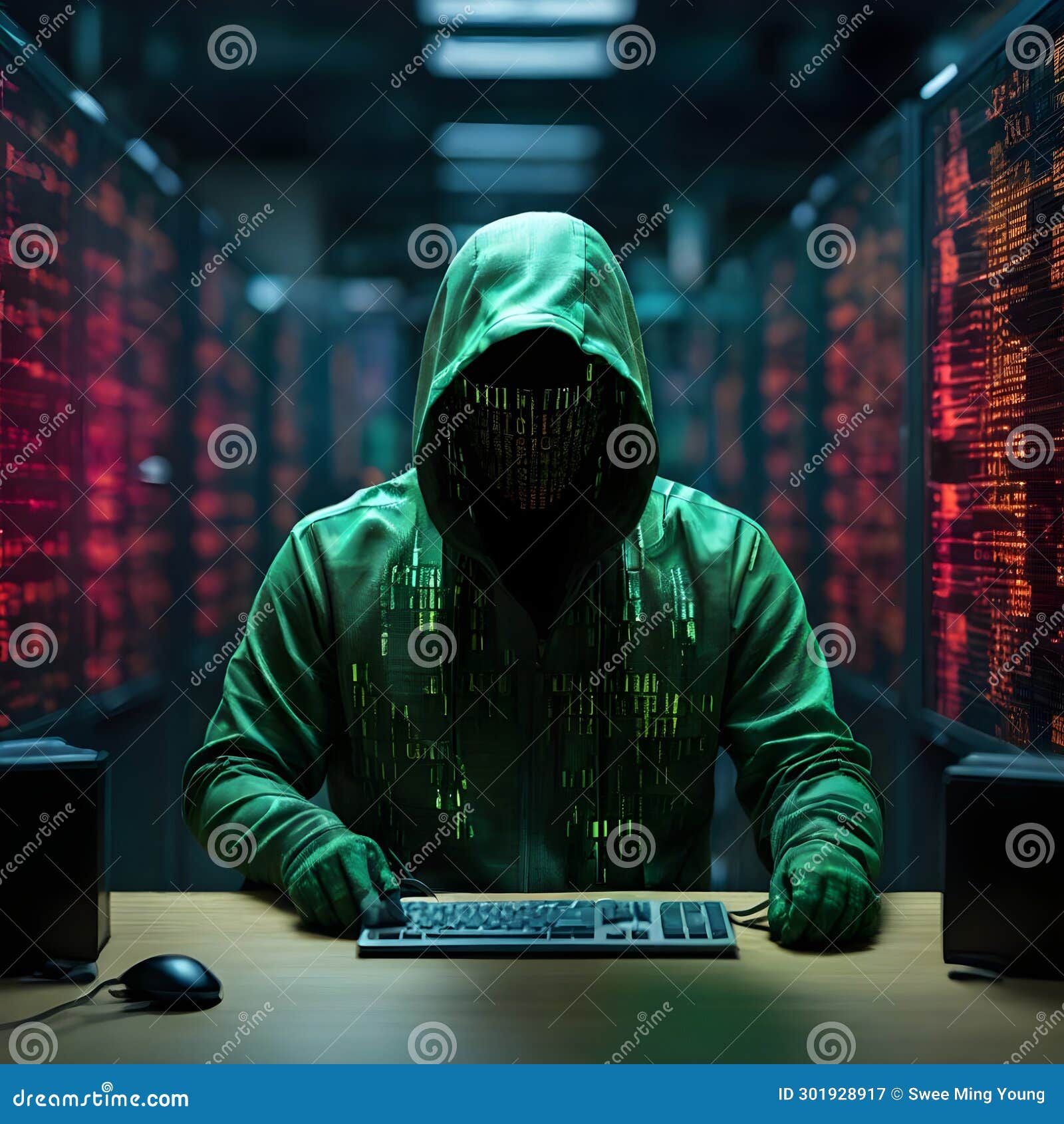Image of a Vibrant Cascading of Colorful Silhouette Cyber Crime Hacker ...