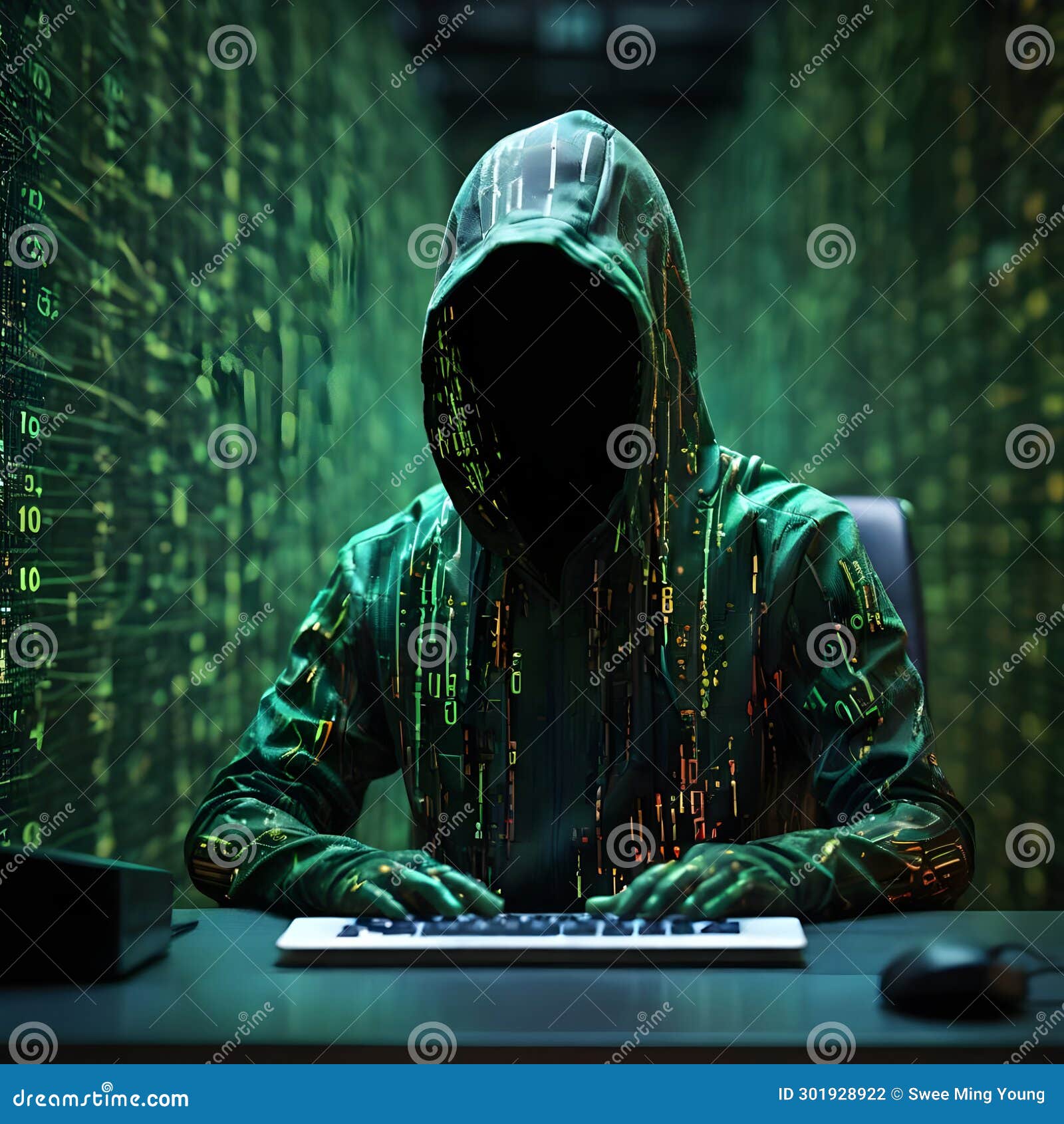 Image of a Vibrant Cascading of Colorful Silhouette Cyber Crime Hacker ...