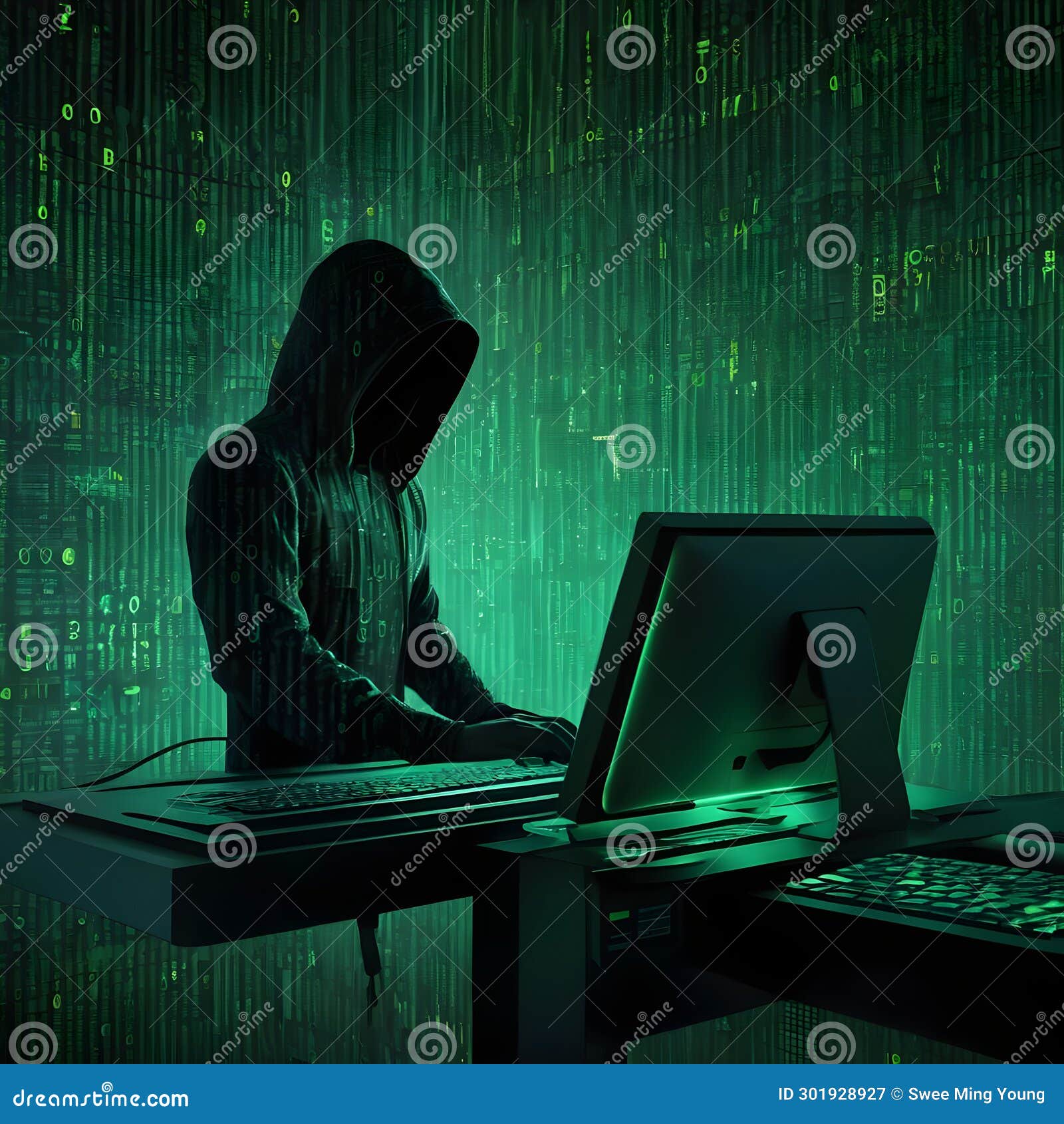 Image of a Vibrant Cascading of Colorful Silhouette Cyber Crime Hacker ...