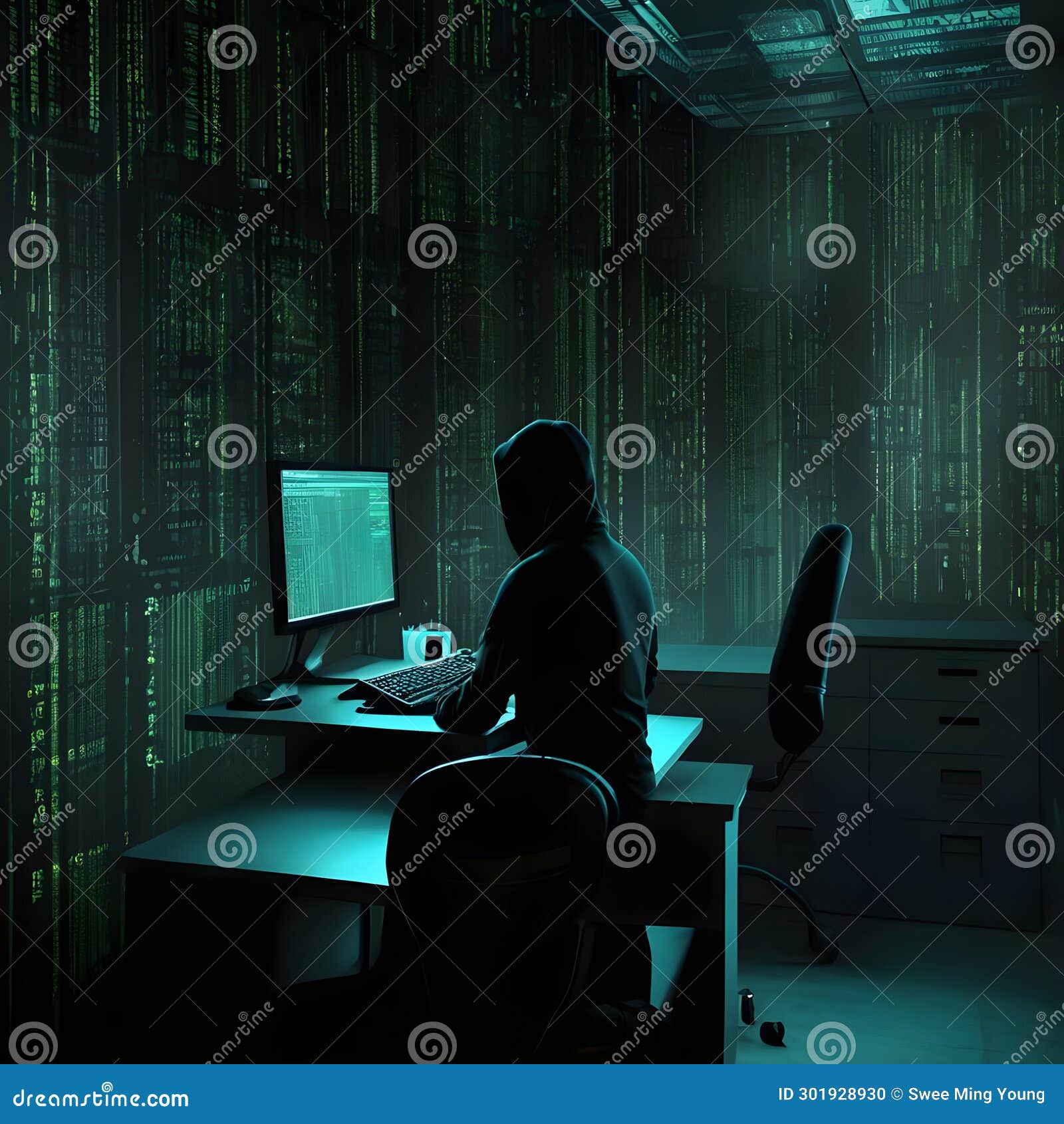 Image of a Vibrant Cascading of Colorful Silhouette Cyber Crime Hacker ...