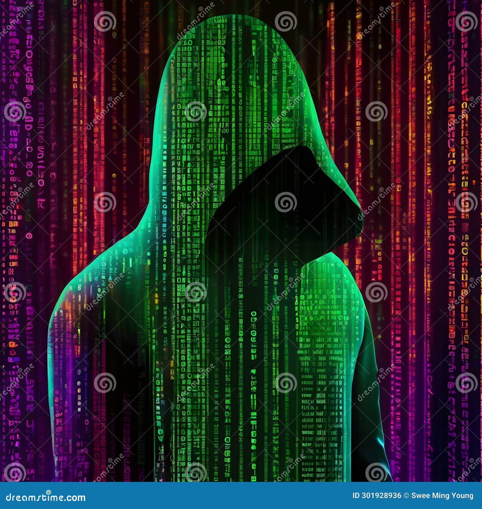 Image of a Vibrant Cascading of Colorful Silhouette Cyber Crime Hacker ...