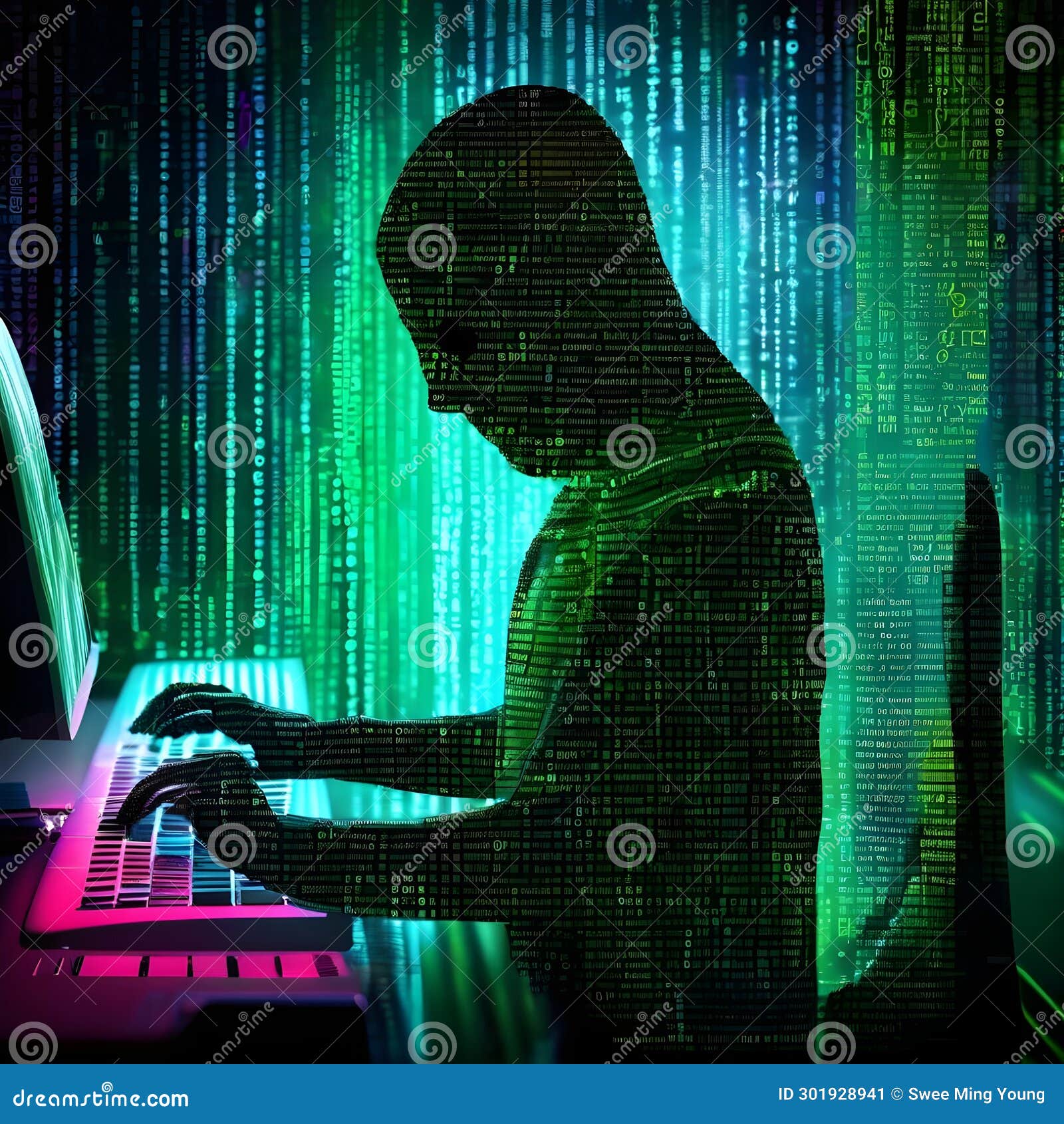 Image of a Vibrant Cascading of Colorful Silhouette Cyber Crime Hacker ...