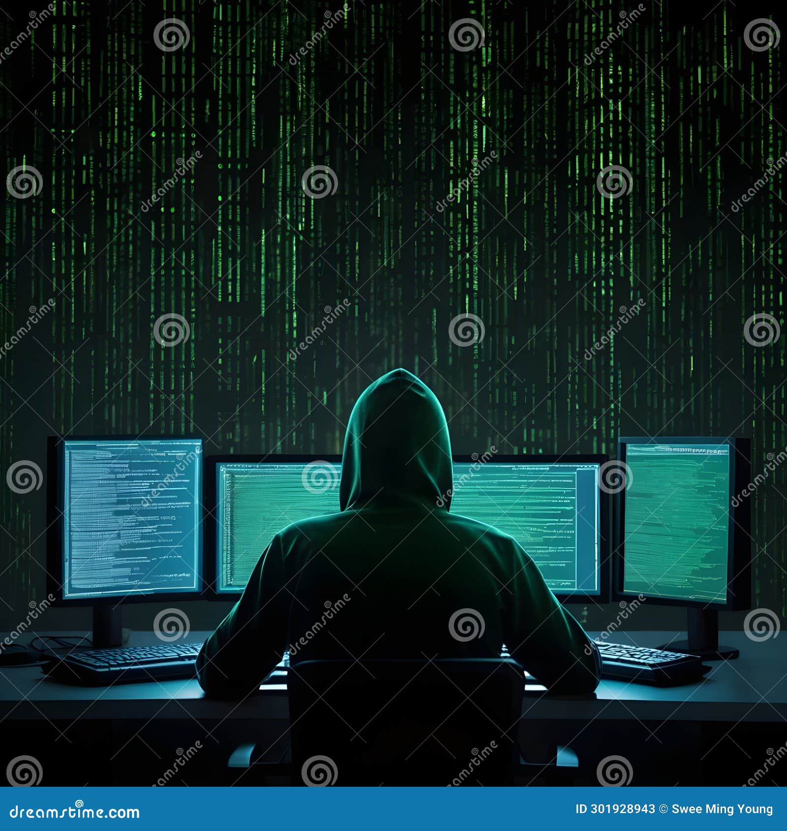 Image of a Vibrant Cascading of Colorful Silhouette Cyber Crime Hacker ...
