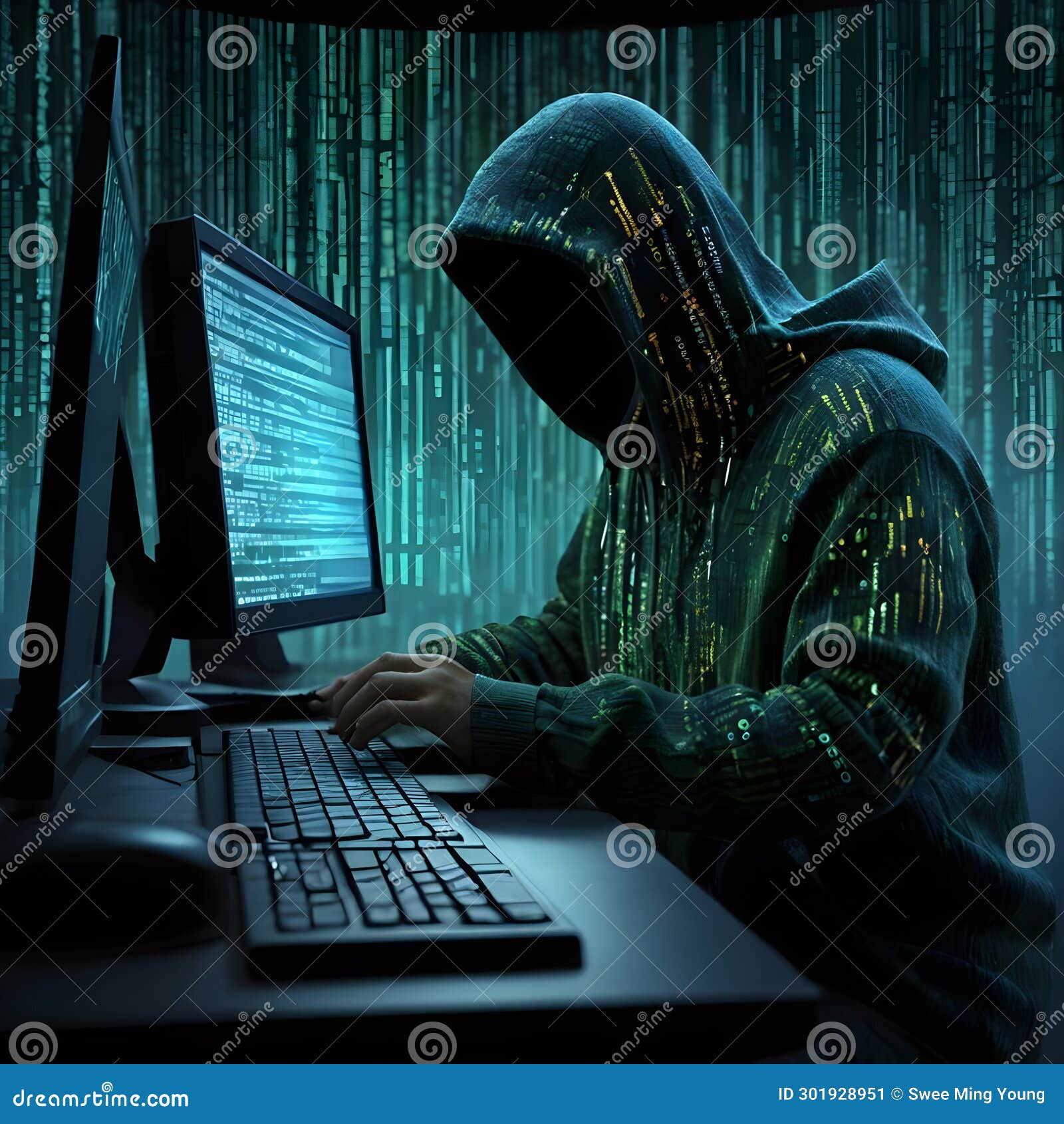 Image of a Vibrant Cascading of Colorful Silhouette Cyber Crime Hacker ...