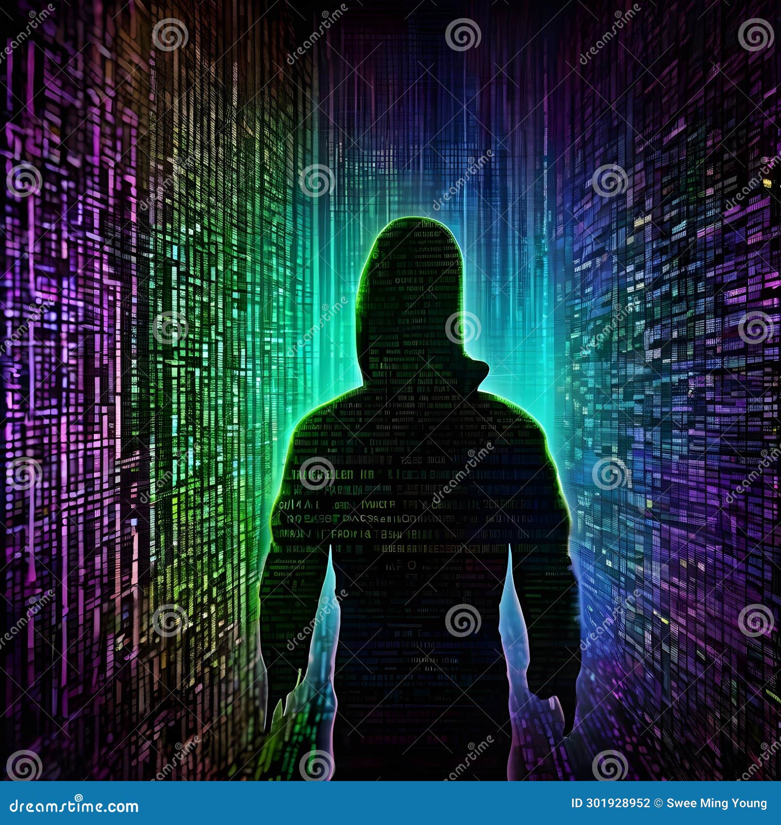 Image of a Vibrant Cascading of Colorful Silhouette Cyber Crime Hacker ...