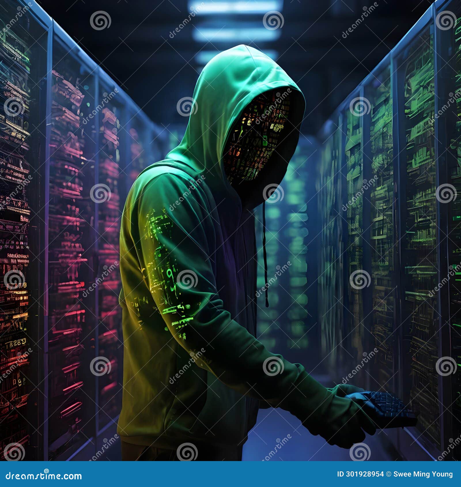 Image of a Vibrant Cascading of Colorful Silhouette Cyber Crime Hacker ...