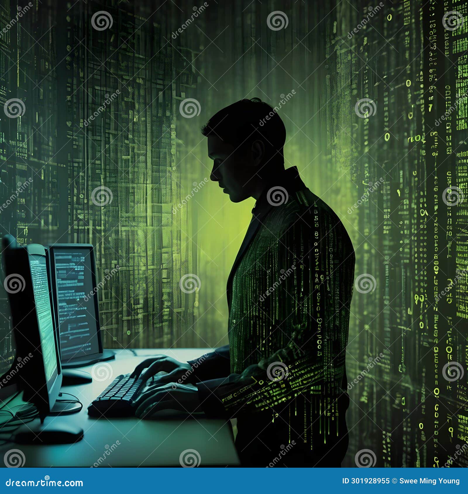 Image of a Vibrant Cascading of Colorful Silhouette Cyber Crime Hacker ...