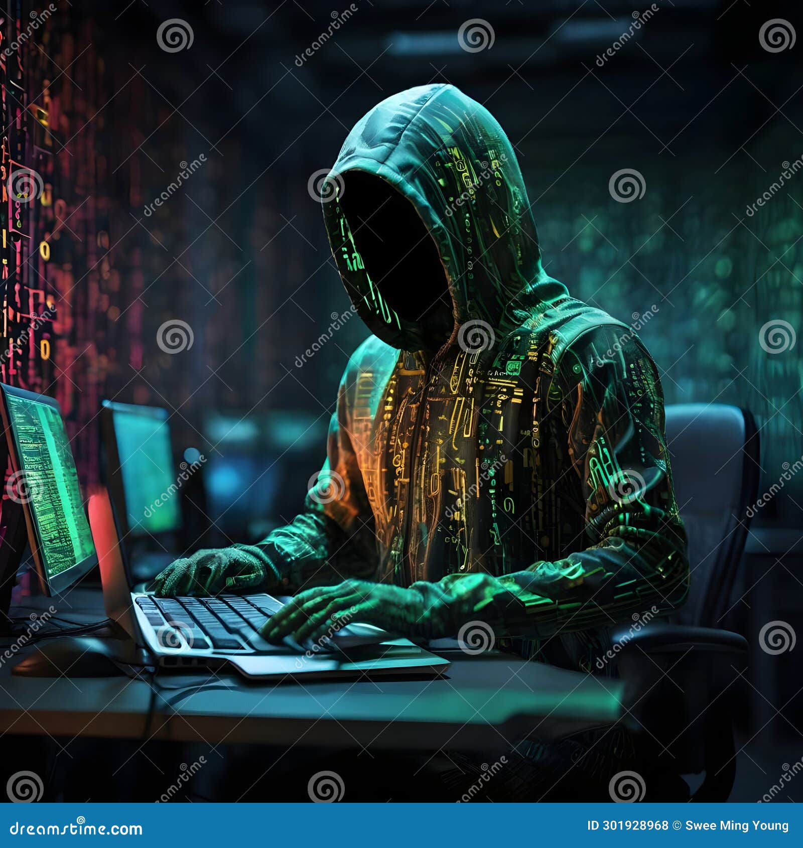 Image of a Vibrant Cascading of Colorful Silhouette Cyber Crime Hacker ...