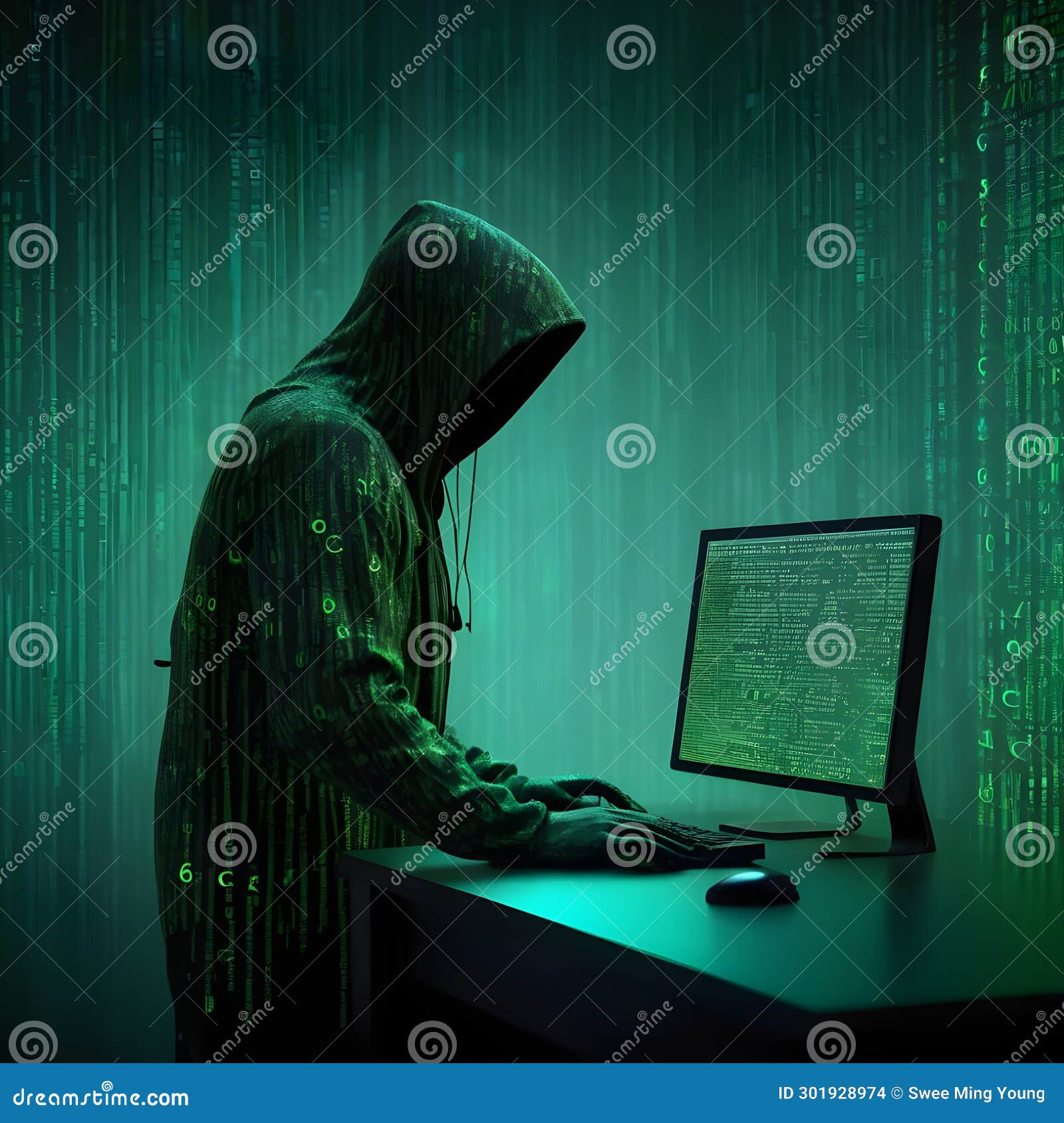 Image of a Vibrant Cascading of Colorful Silhouette Cyber Crime Hacker ...