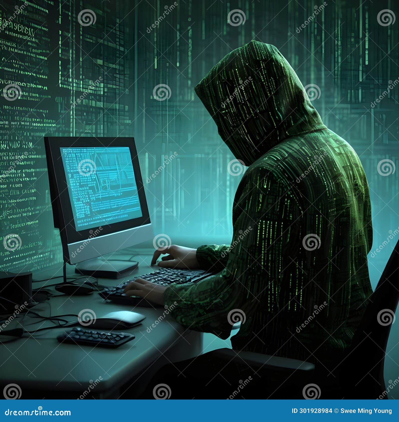 Image of a Vibrant Cascading of Colorful Silhouette Cyber Crime Hacker ...