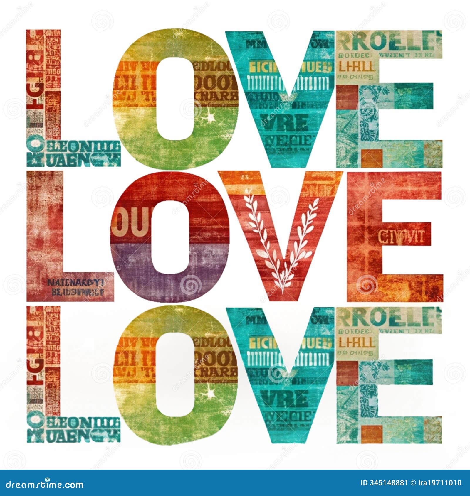Love Love Love: Colorful Typography Collage Stock Illustration ...