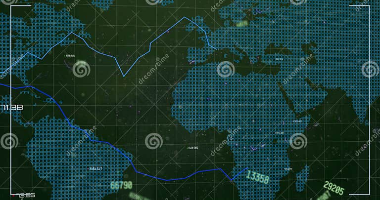 Image of Viewfinder, Data Processing and World Map on Black Background ...