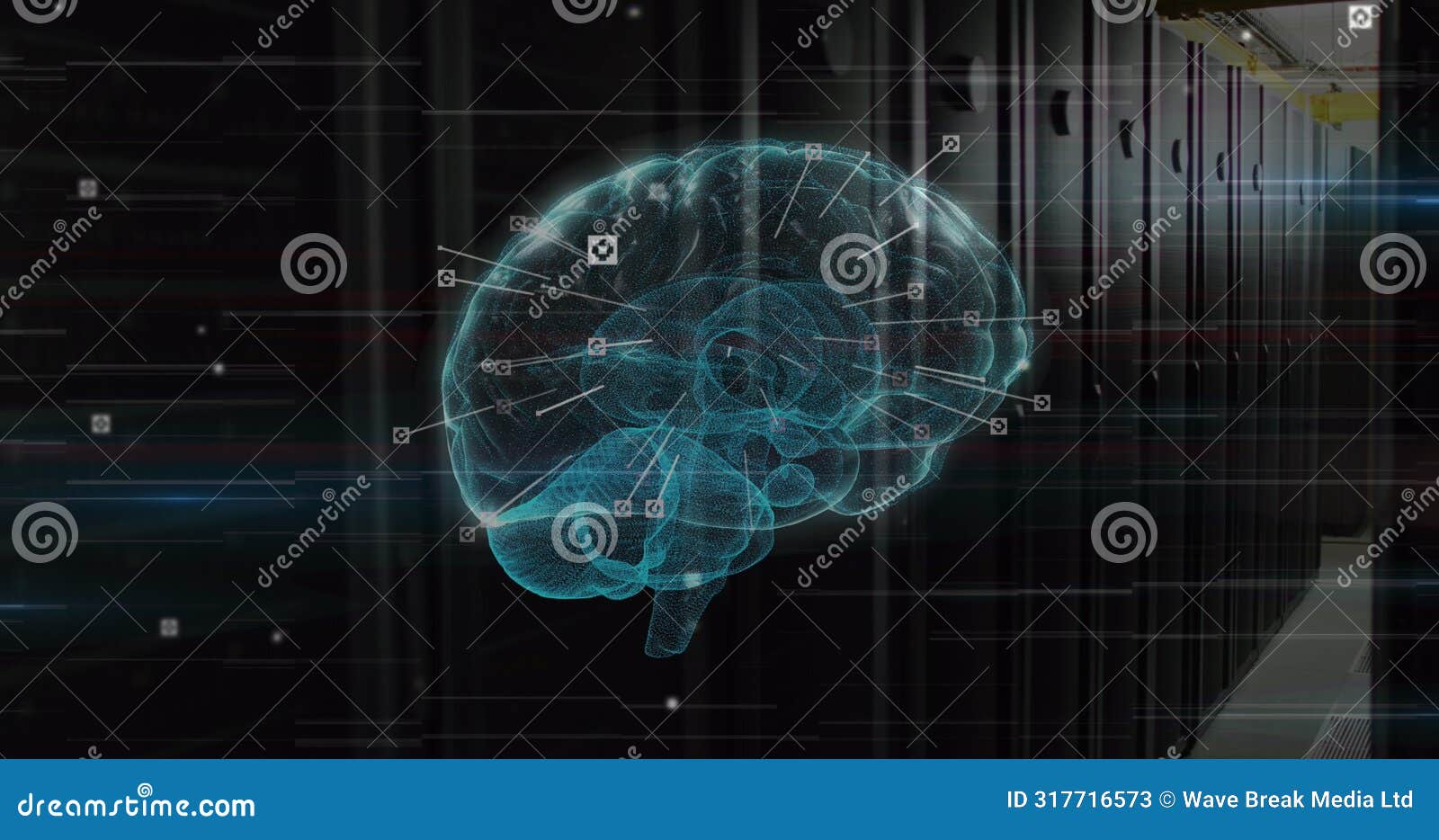 Image of Viewfinders Around Illuminated Digital Human Brain Over Server ...