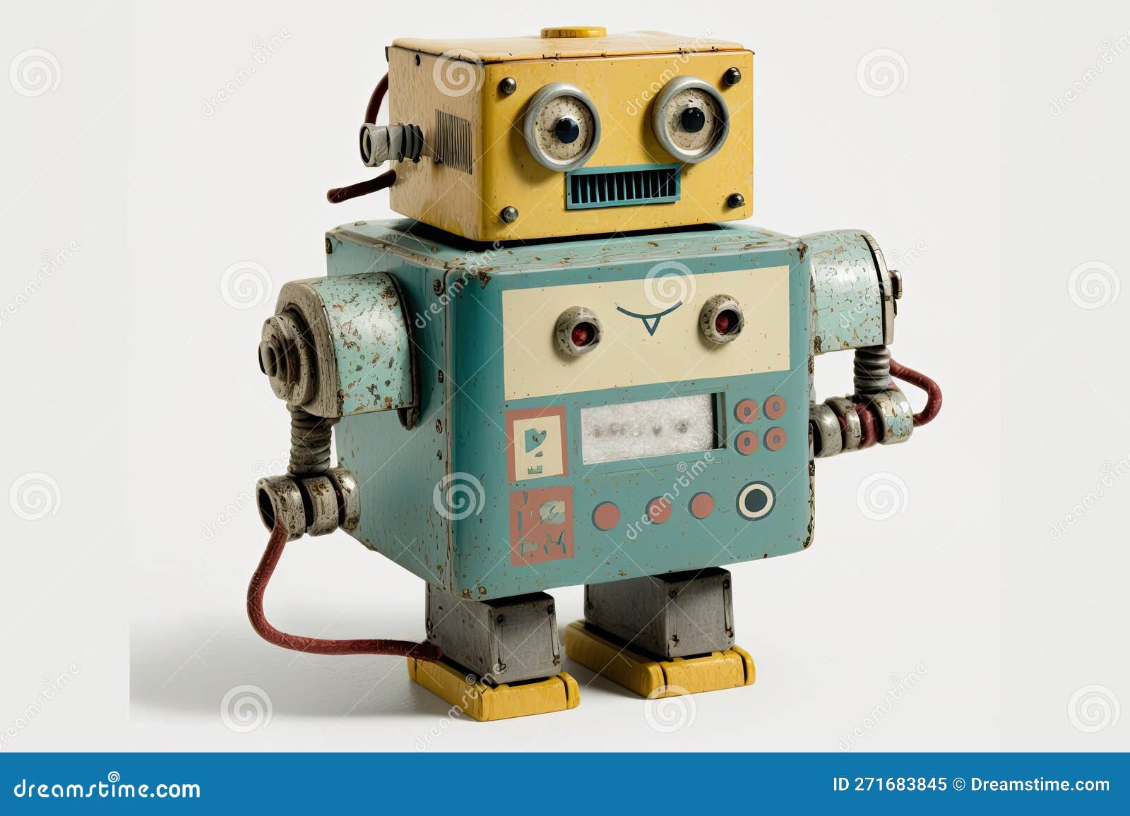 Image of a Vintage, Low Quality Robot Toy on a White Background Stock ...