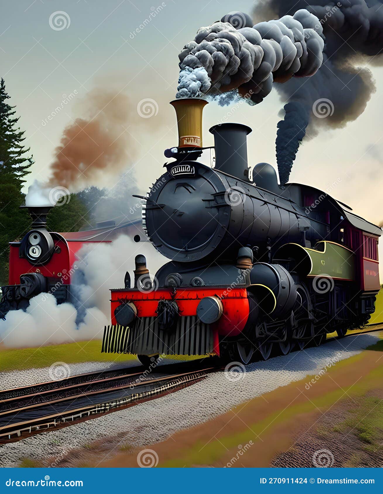 Image of the Vintage Train Chugging Along the Tracks Releasing Its ...