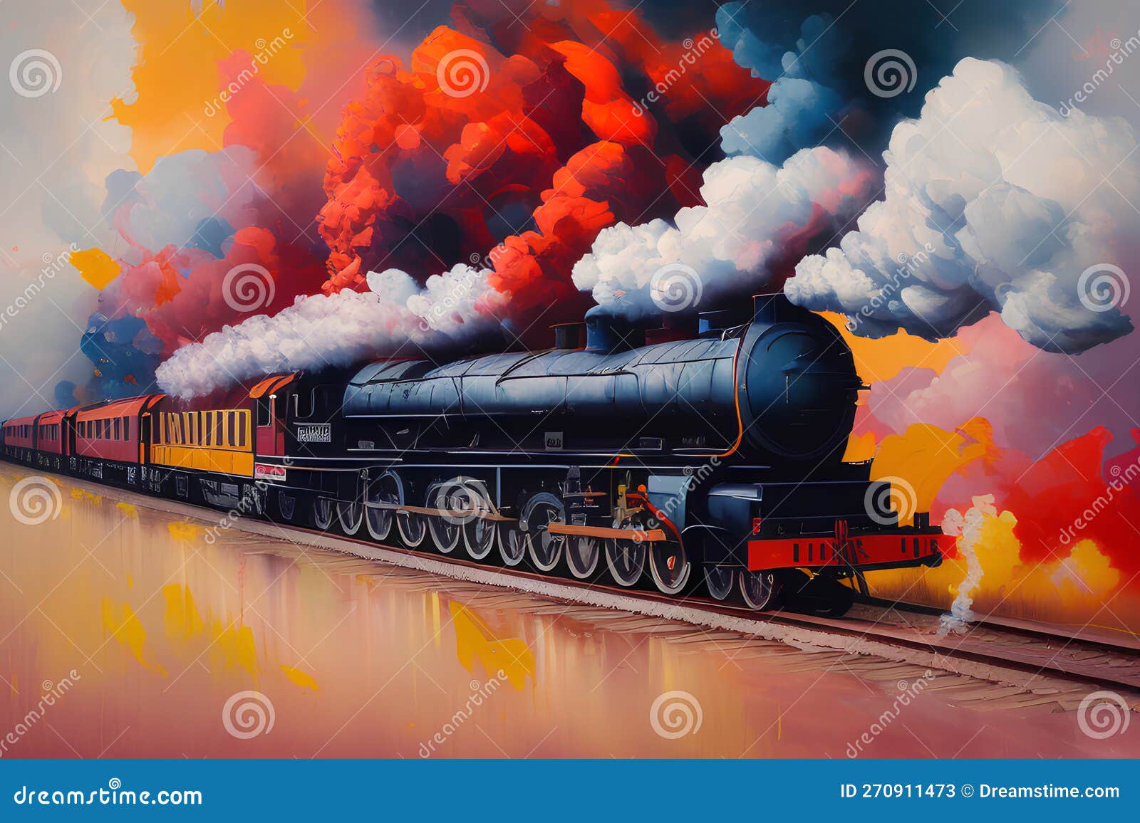 Image of the Vintage Train Chugging Along the Tracks Releasing Its ...