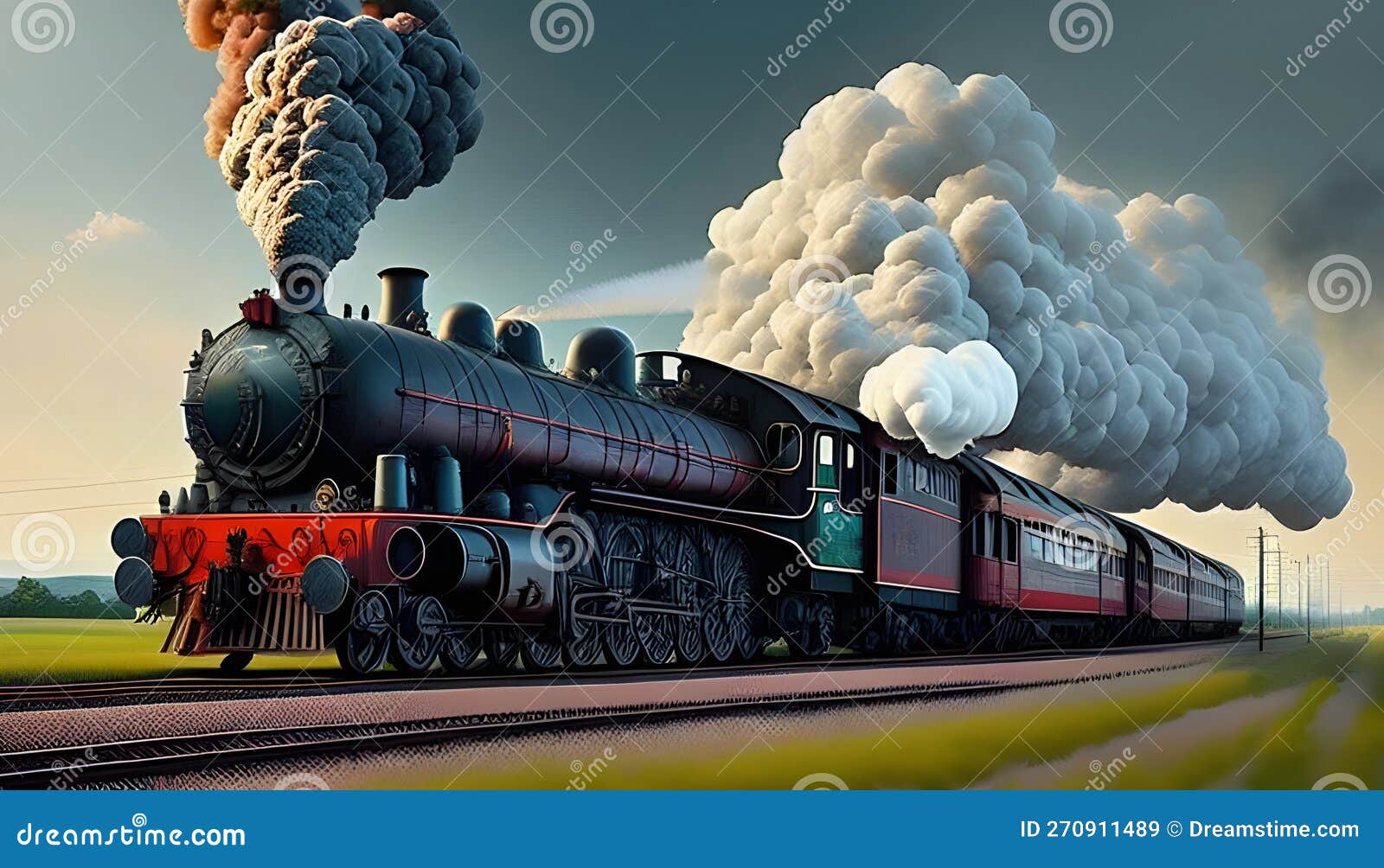 Image of the Vintage Train Chugging Along the Tracks Releasing Its ...