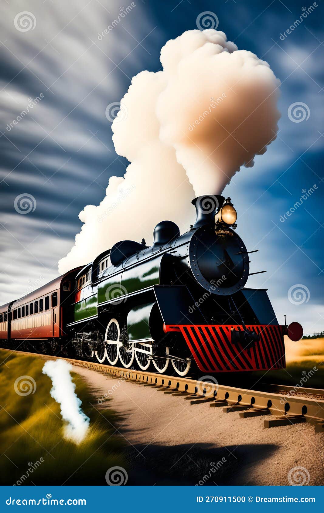 Image of the Vintage Train Chugging Along the Tracks Releasing Its ...