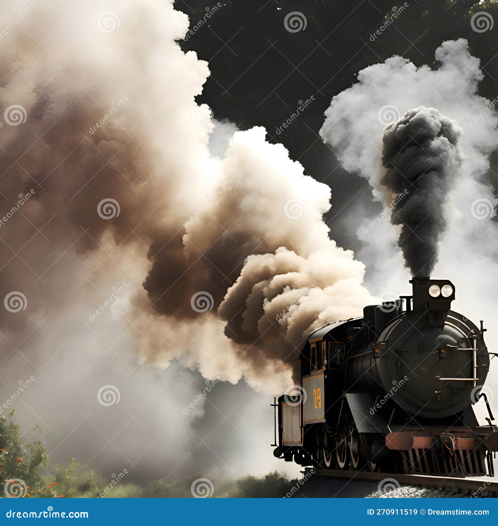 Image of the Vintage Train Chugging Along the Tracks Releasing Its ...