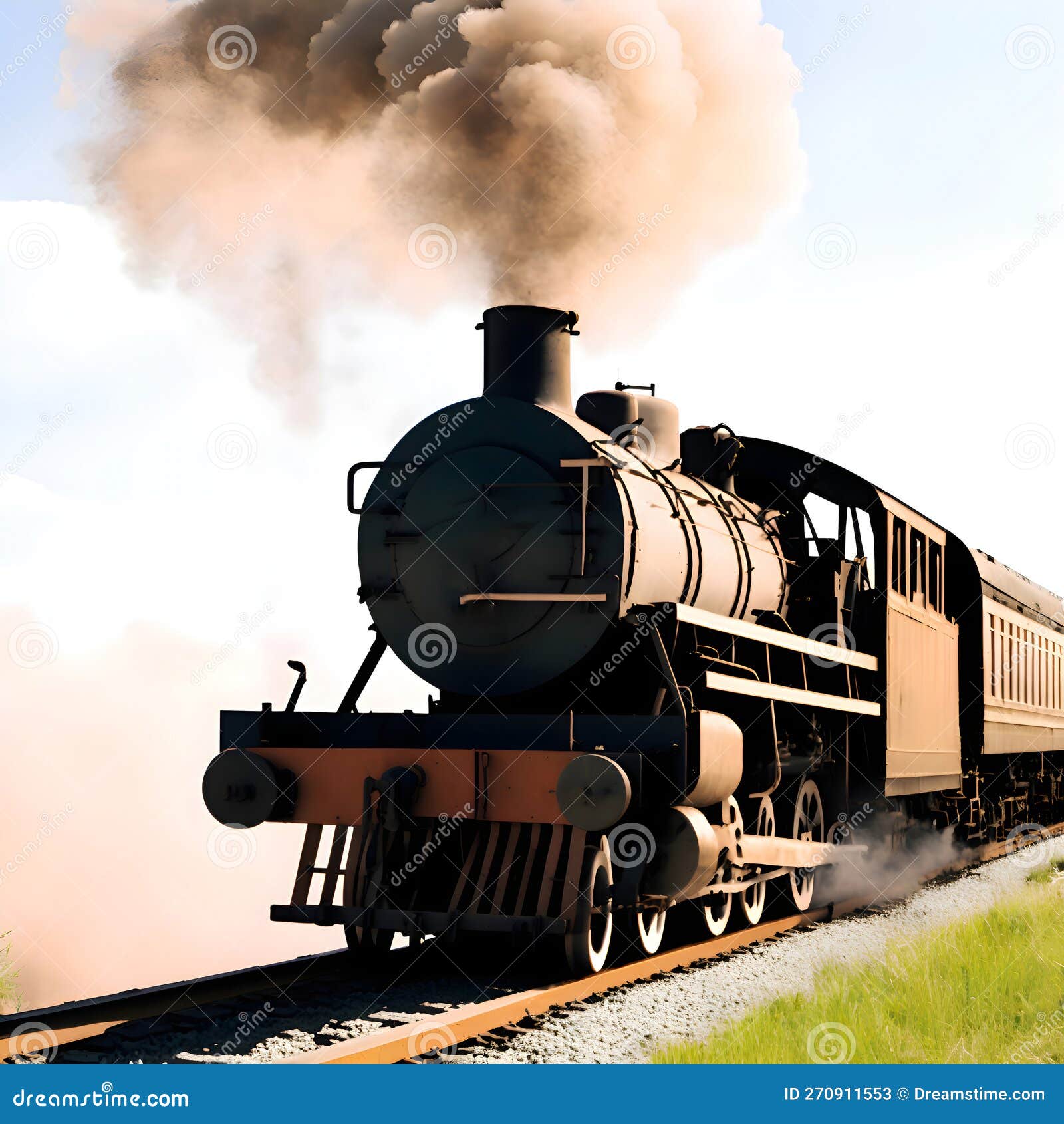 Image of the Vintage Train Chugging Along the Tracks Releasing Its ...