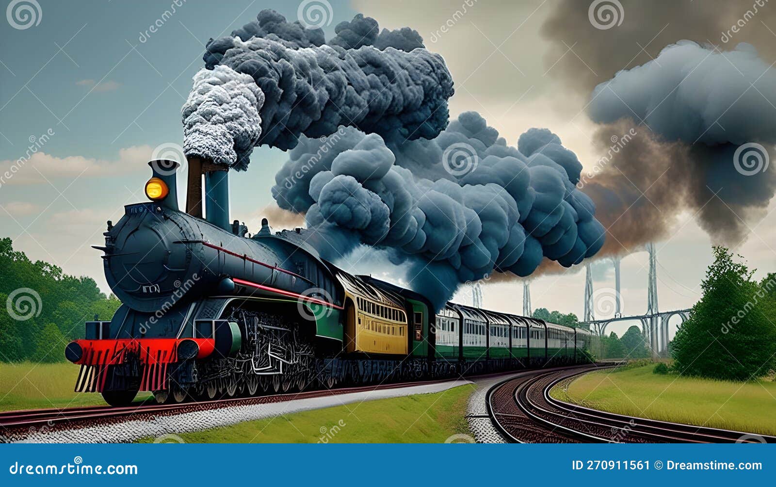 Image of the Vintage Train Chugging Along the Tracks Releasing Its ...