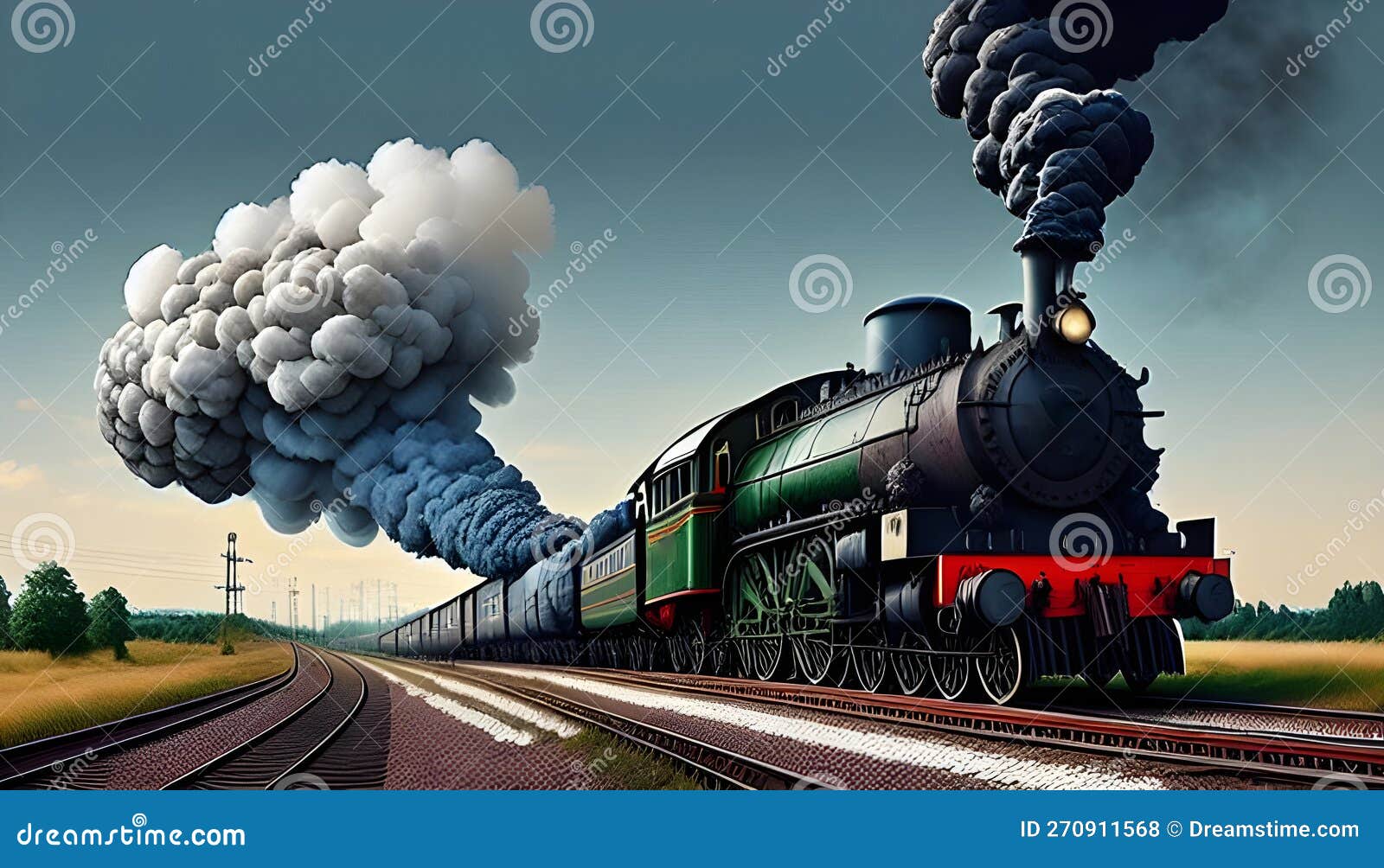 Image of the Vintage Train Chugging Along the Tracks Releasing Its ...