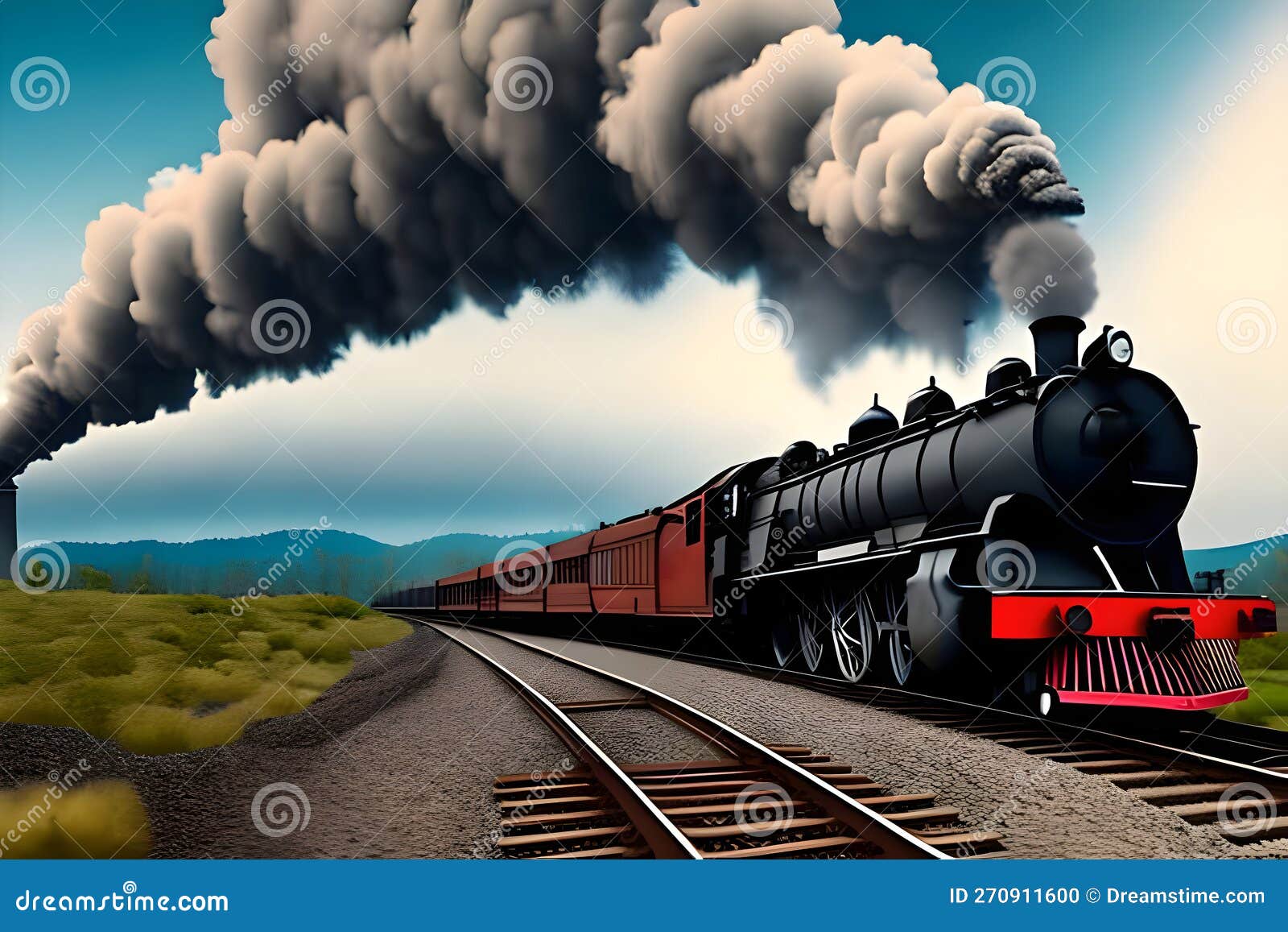 Image of the Vintage Train Chugging Along the Tracks Releasing Its ...