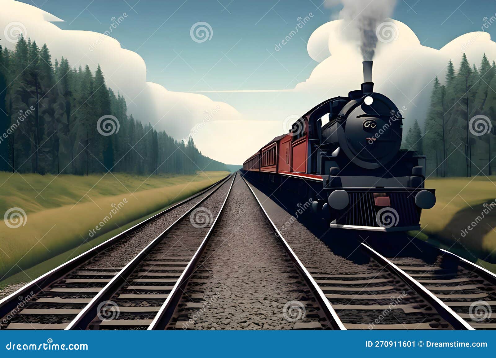 Image of the Vintage Train Chugging Along the Tracks Releasing Its ...