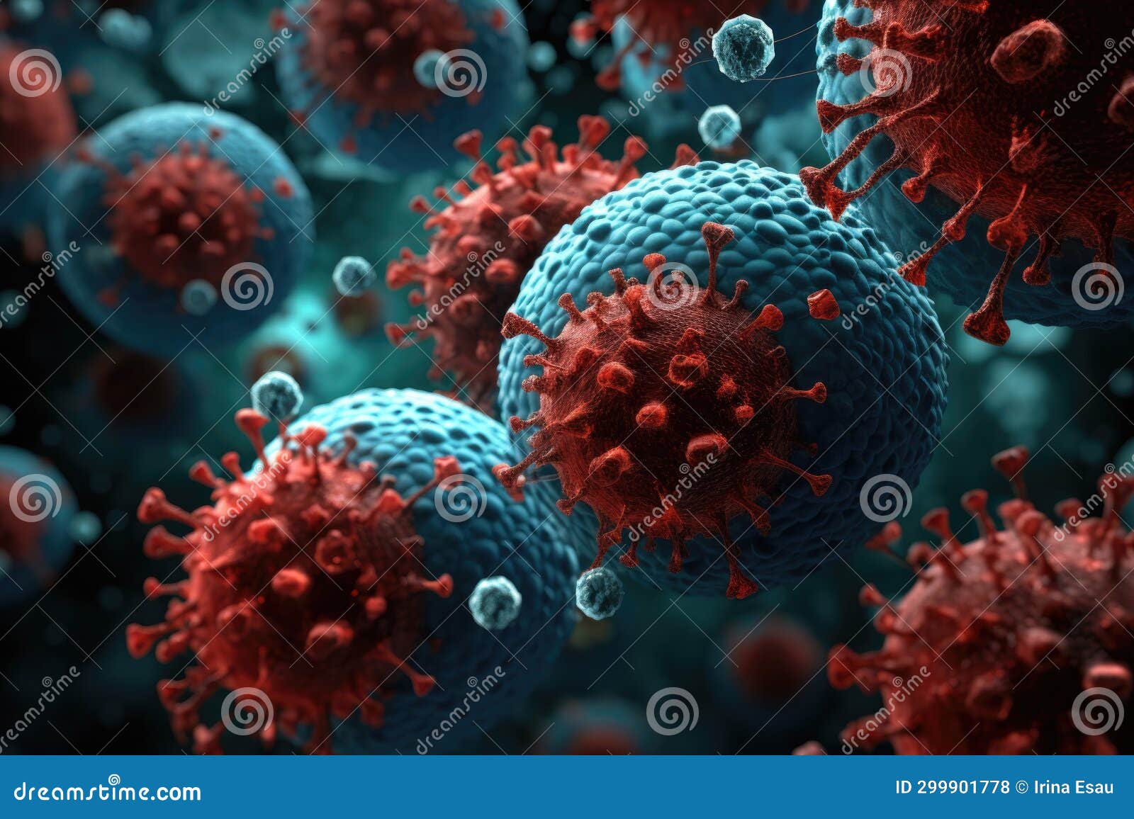 Image of a Virus Surrounded by Immune Cells in Red-blue Hues Stock ...