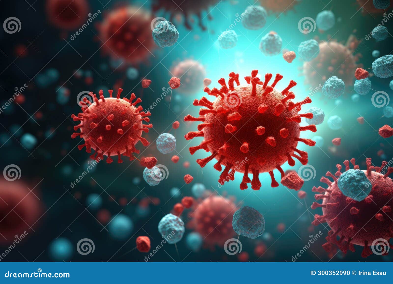 Image of a Virus Surrounded by Immune Cells in Red-blue Hues Stock ...