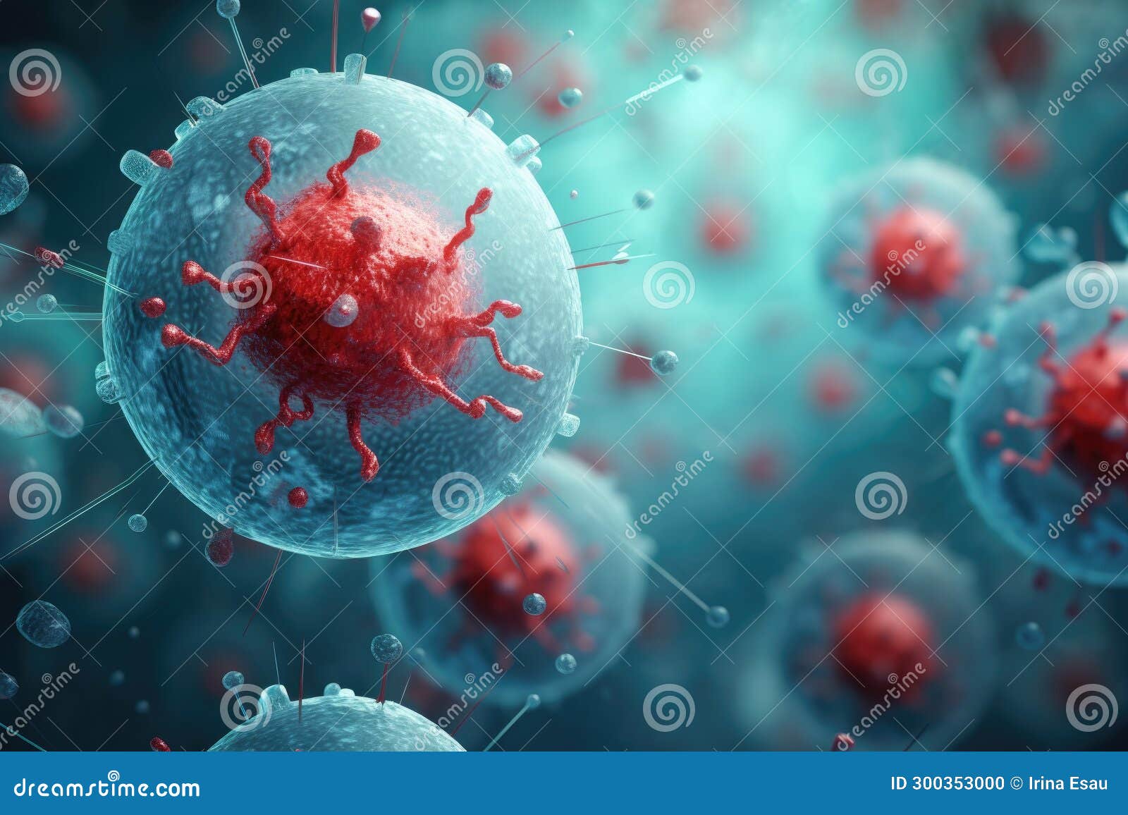 Image of a Virus Surrounded by Immune Cells in Red-blue Hues Stock ...