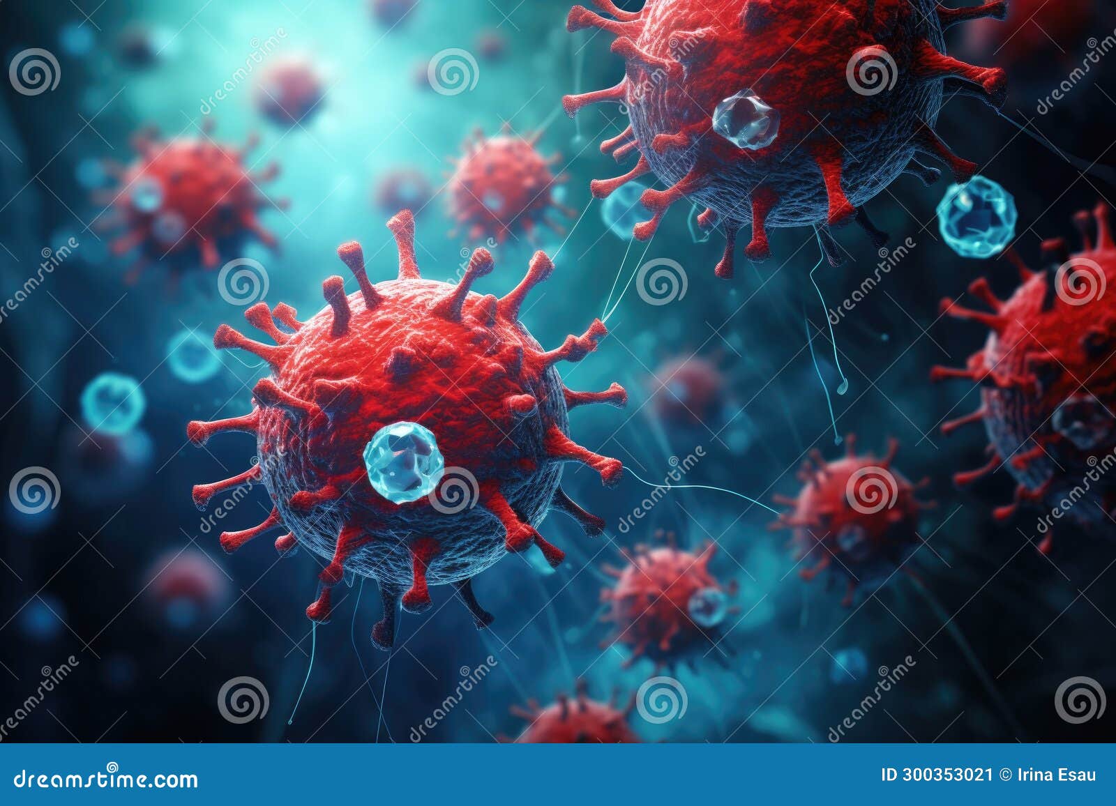 Image of a Virus Surrounded by Immune Cells in Red-blue Hues Stock ...