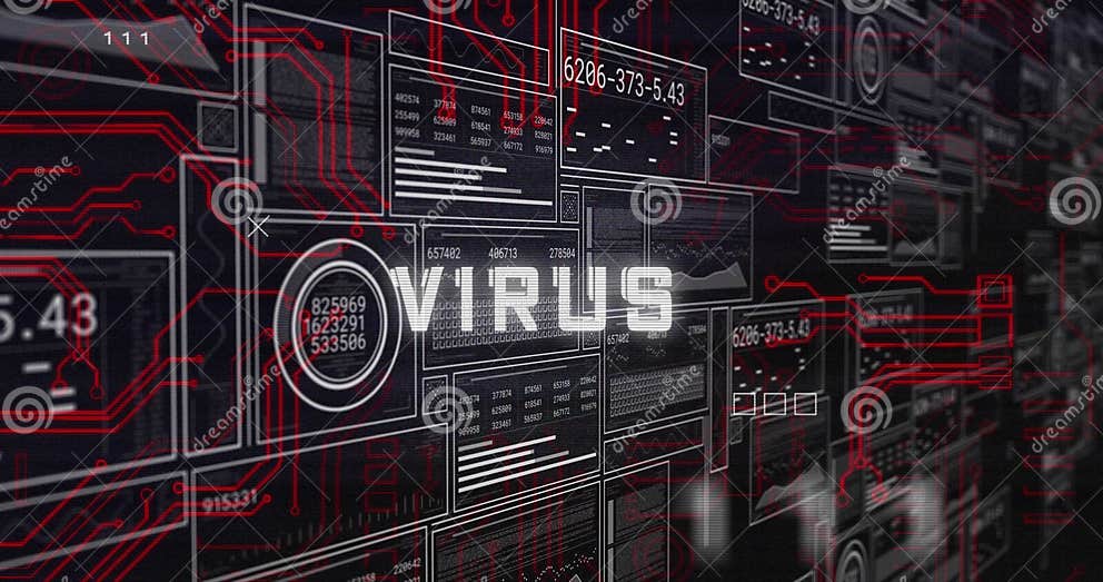 Image of Virus Text with Binary Codes, Changing Numbers, Graphs, Loading Circles and Bars Stock ...