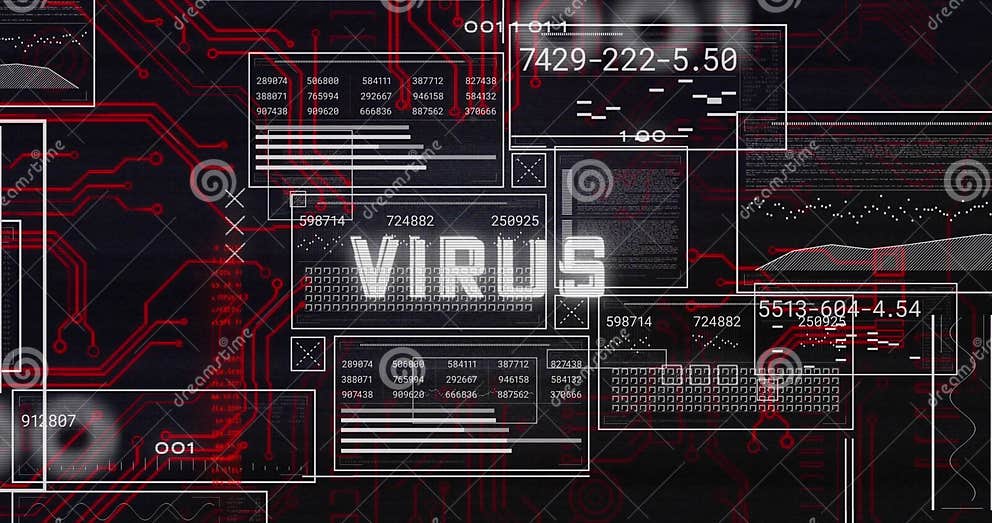 Image of Virus Text and Data Processing on Interface Screens on Black ...