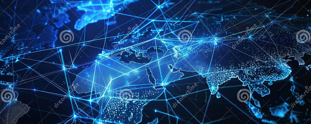 Global Digital Network Concept with Glowing Lines and Nodes Connecting ...