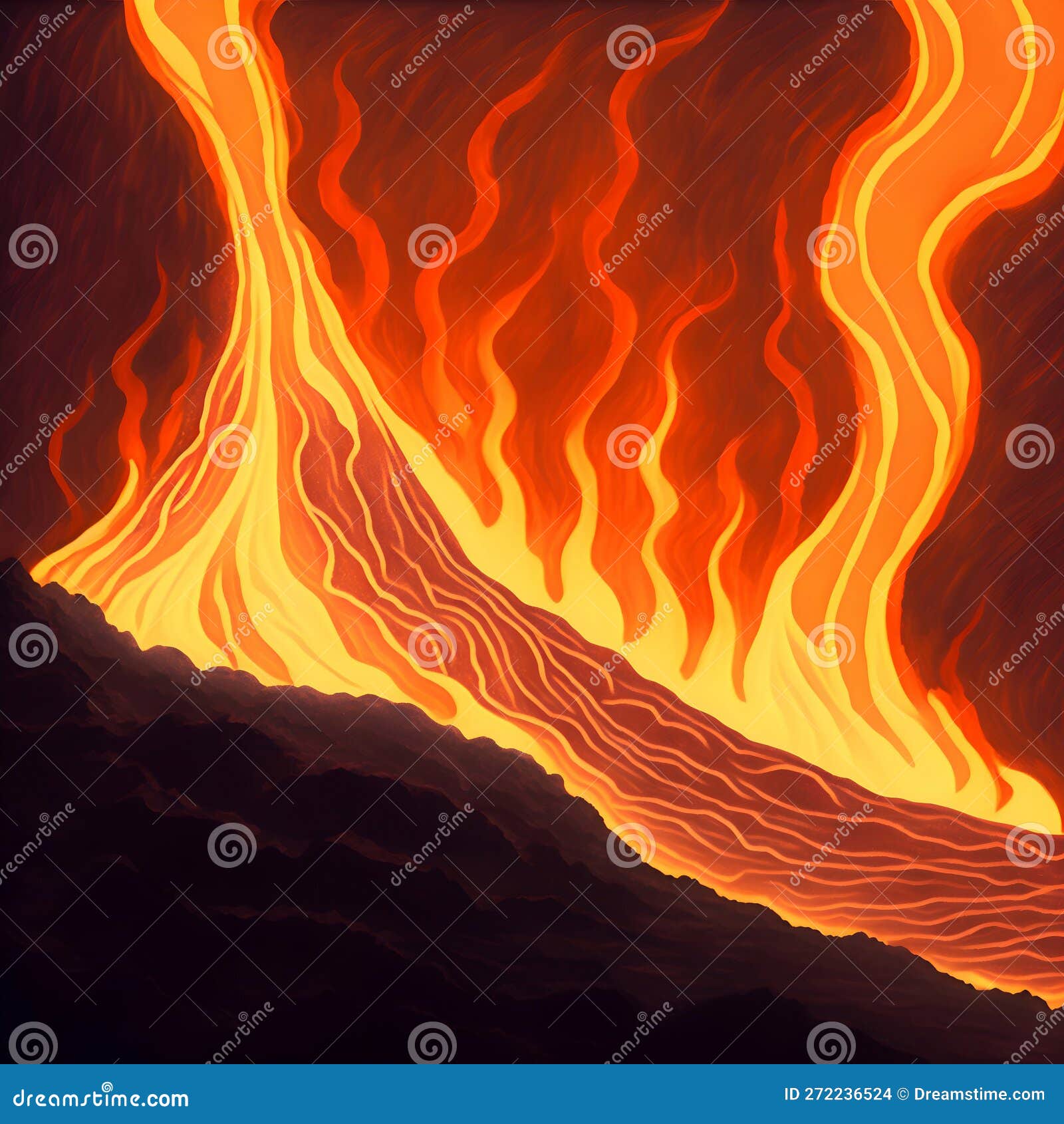 Image of the Volcanic Eruption with Flowing Hot Lava and Fire. Stock ...