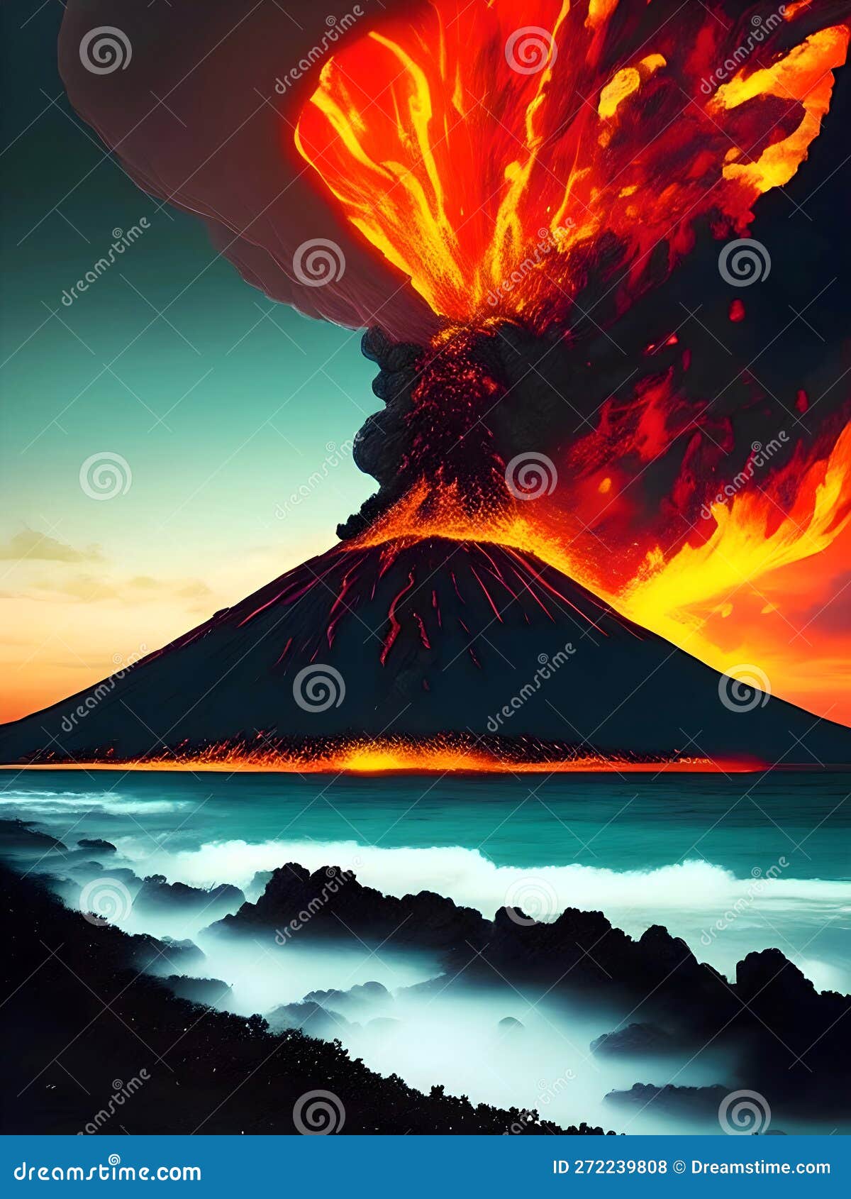 Image of the Volcanic Eruption with Flowing Hot Lava and Fire. Stock ...