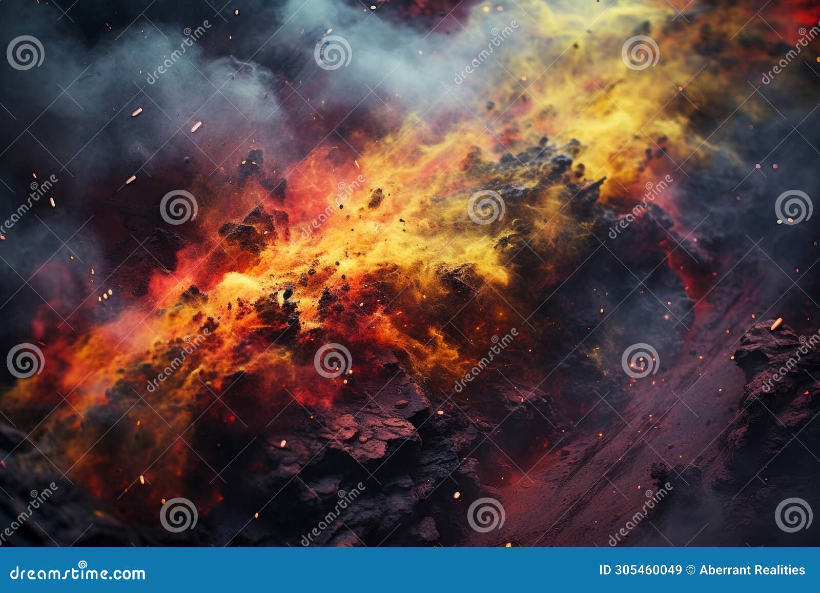 An Image of a Volcano Erupting with Smoke and Fire Stock Illustration ...