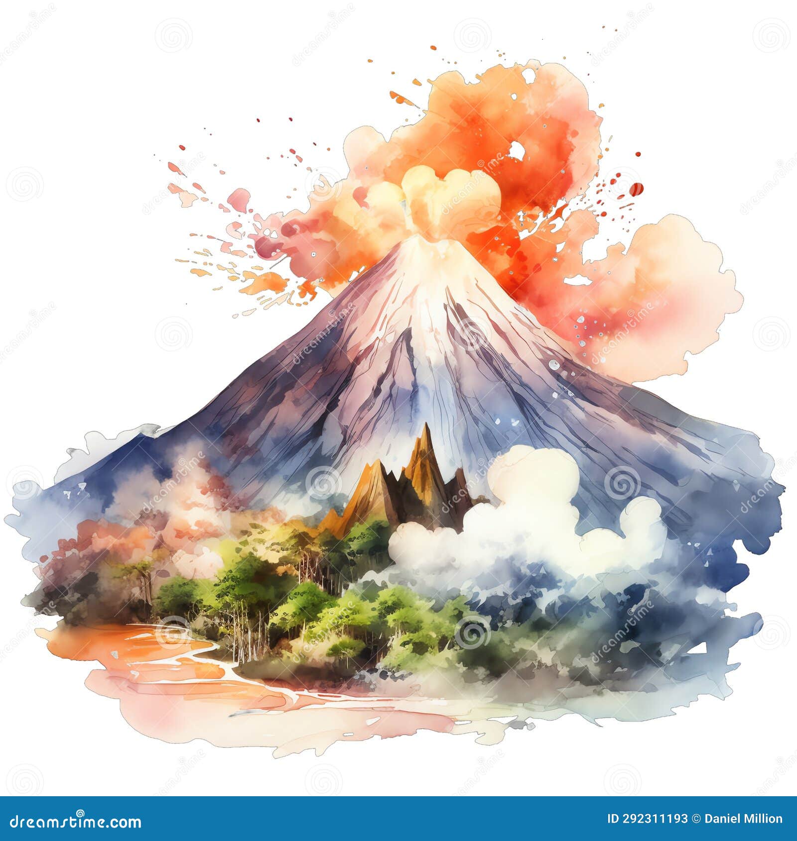 Volcano Watercolor Illustration Stock Illustration - Illustration of ...