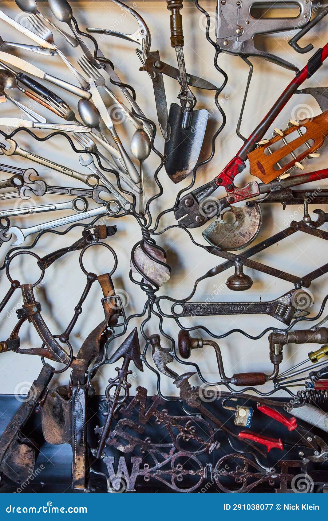 Wall of Interconnecting Tools Connected by Wires on White Background ...