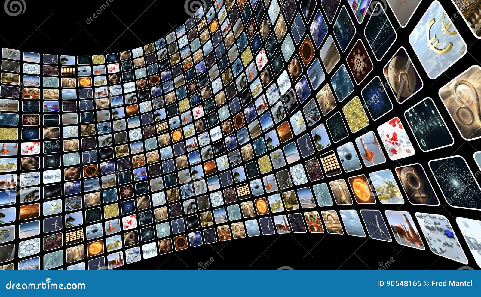 Image Wall with Many Icons on Screen. 3D Rendering Stock Illustration ...