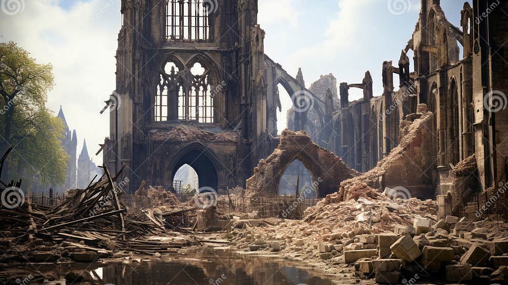 Image of a War-Torn Church in World War I Stock Illustration ...