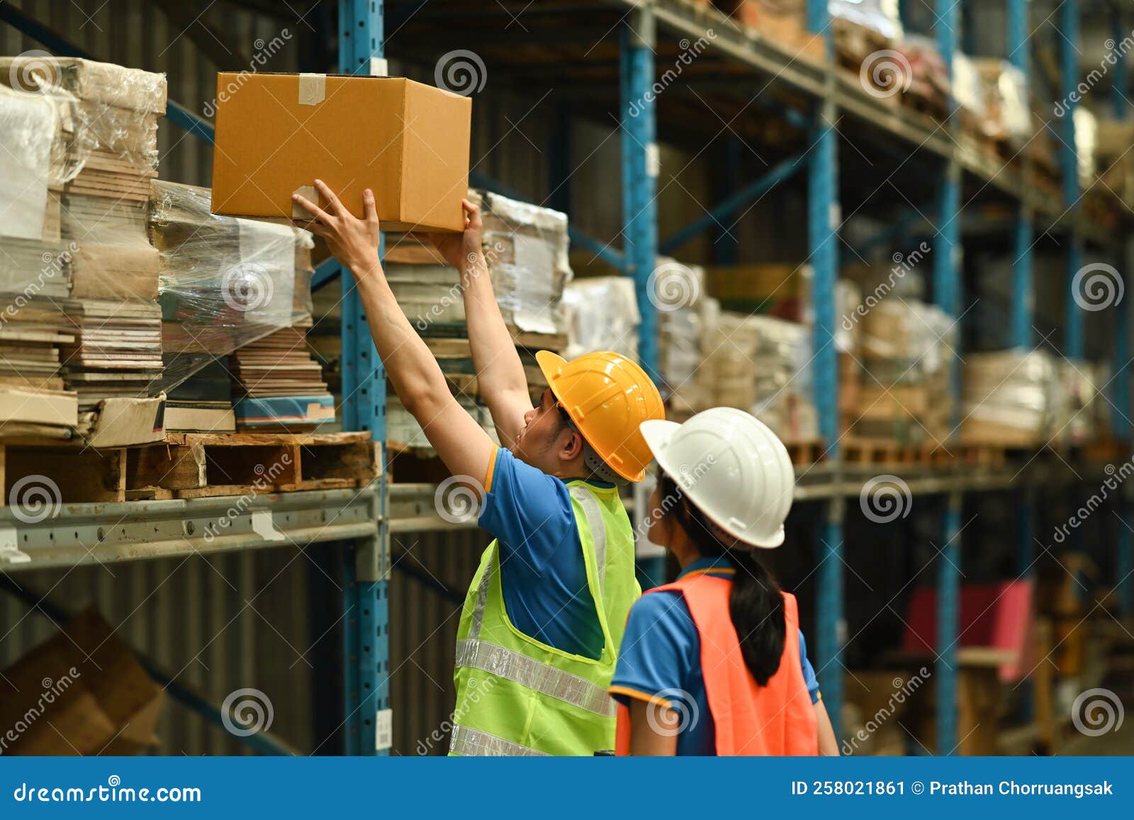 Image of Warehouse Workers Checking Inventory and Quantity of Storage ...