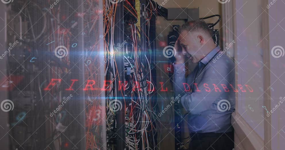 Image of Warning Text and Data Over Computer Servers and Tired ...