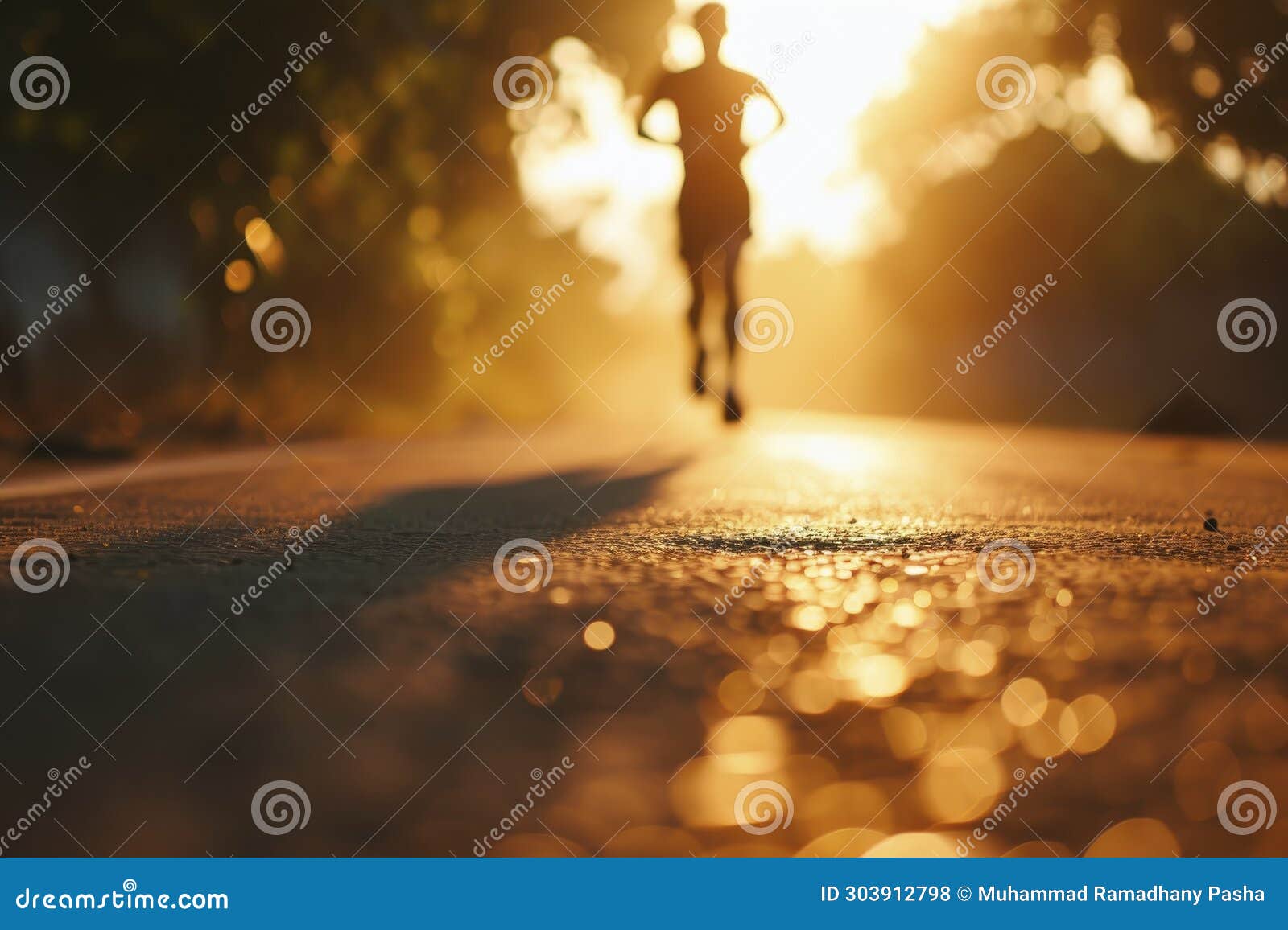 Back View Silhouette of a Runner Man Running on the Street Forest at ...