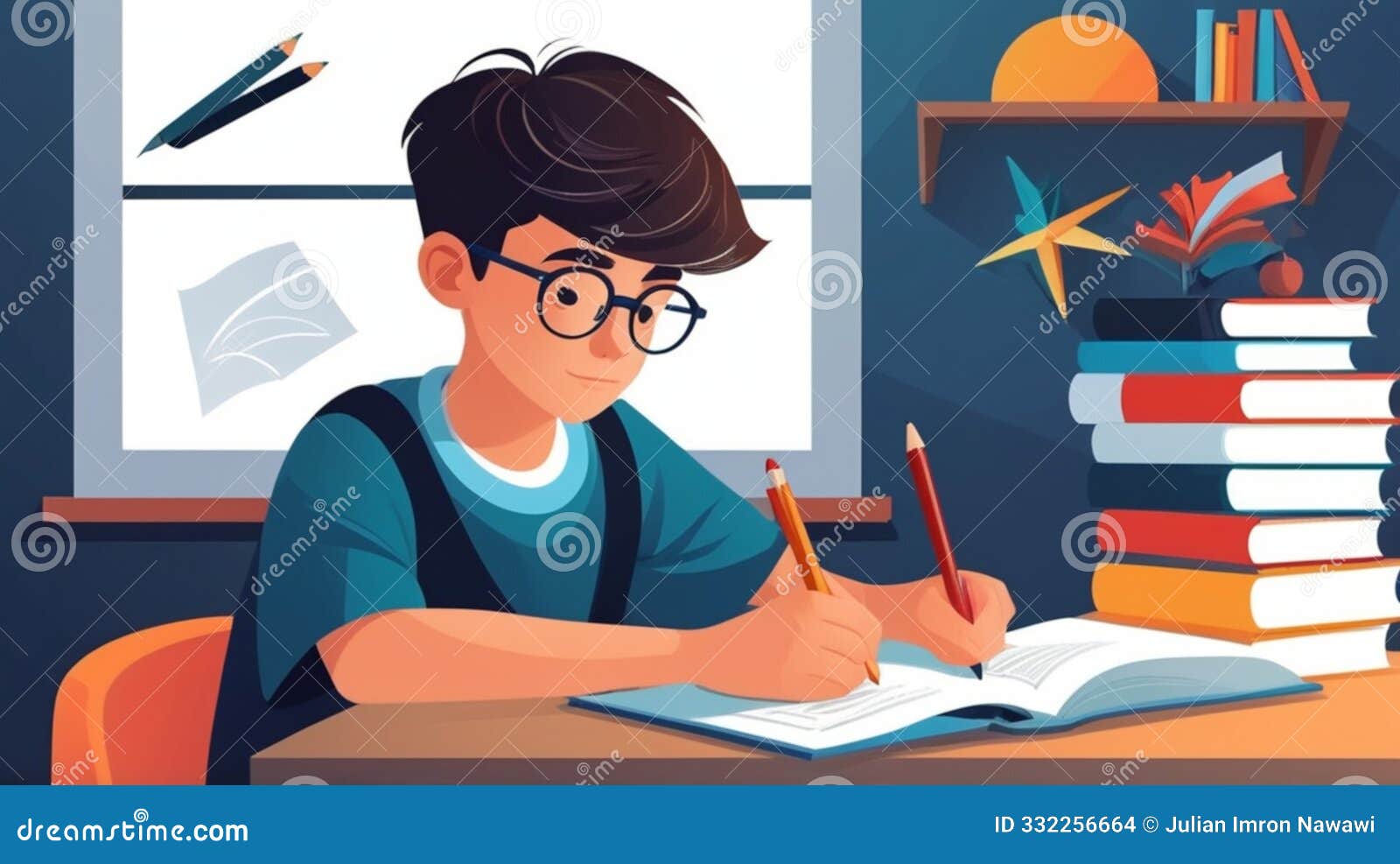 A boy who is studying stock illustration. Illustration of university ...